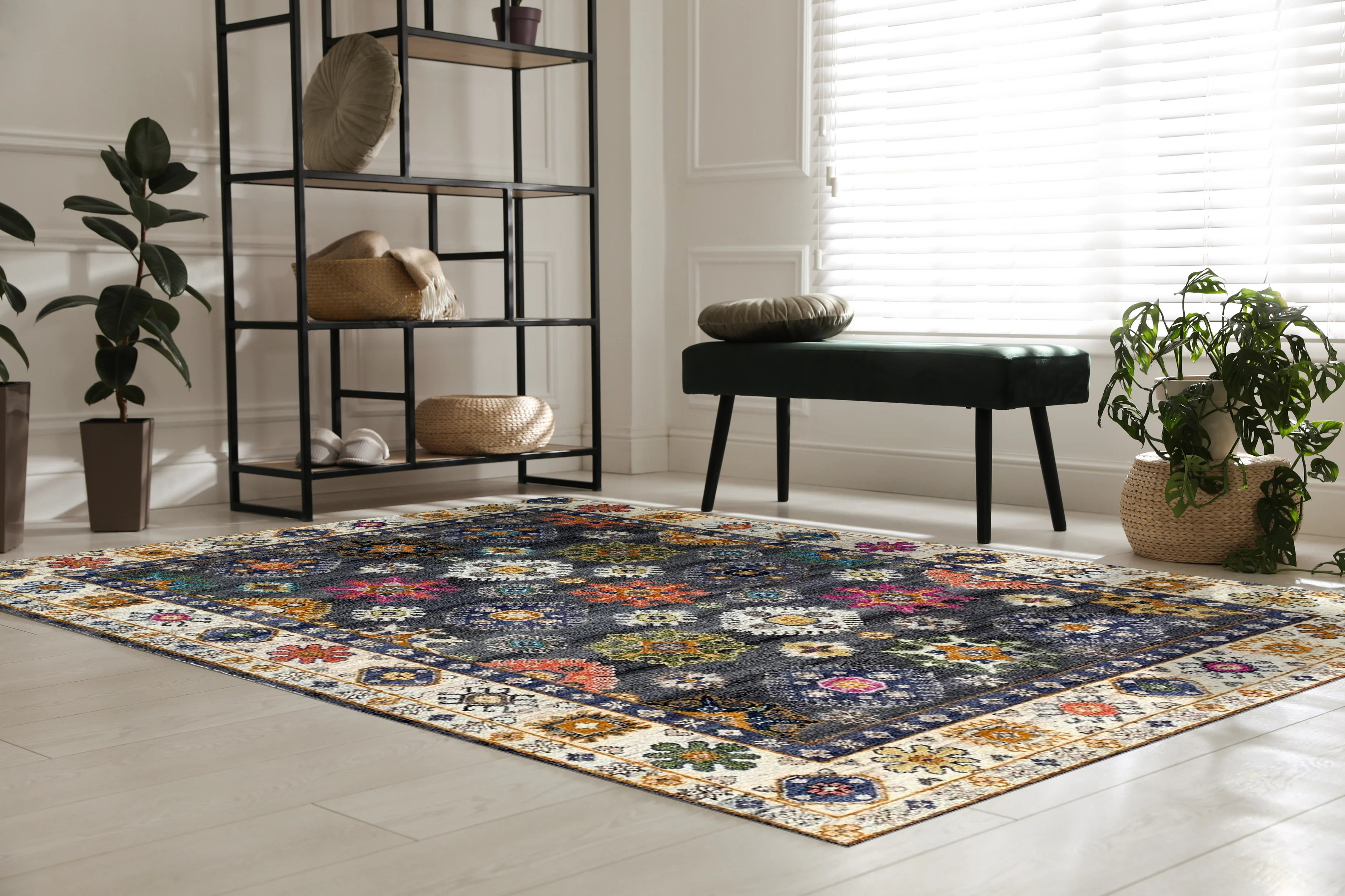 Bungalow Rose Lila Ruby Charcoal Hand Knotted Wool Rug | Wayfair