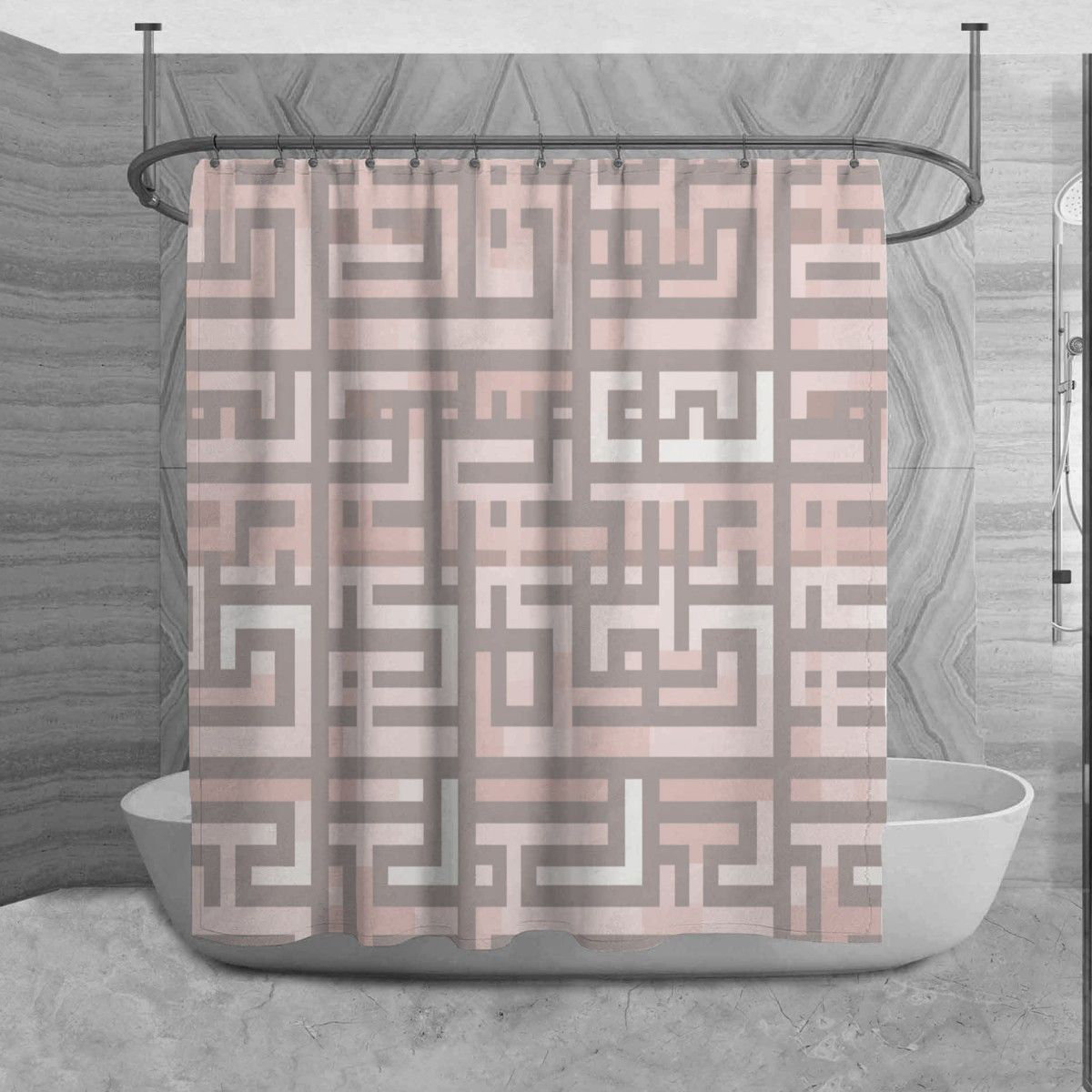 East Urban Home Greek Key Shower Curtain Pattern Bathroom Decor Pink ...