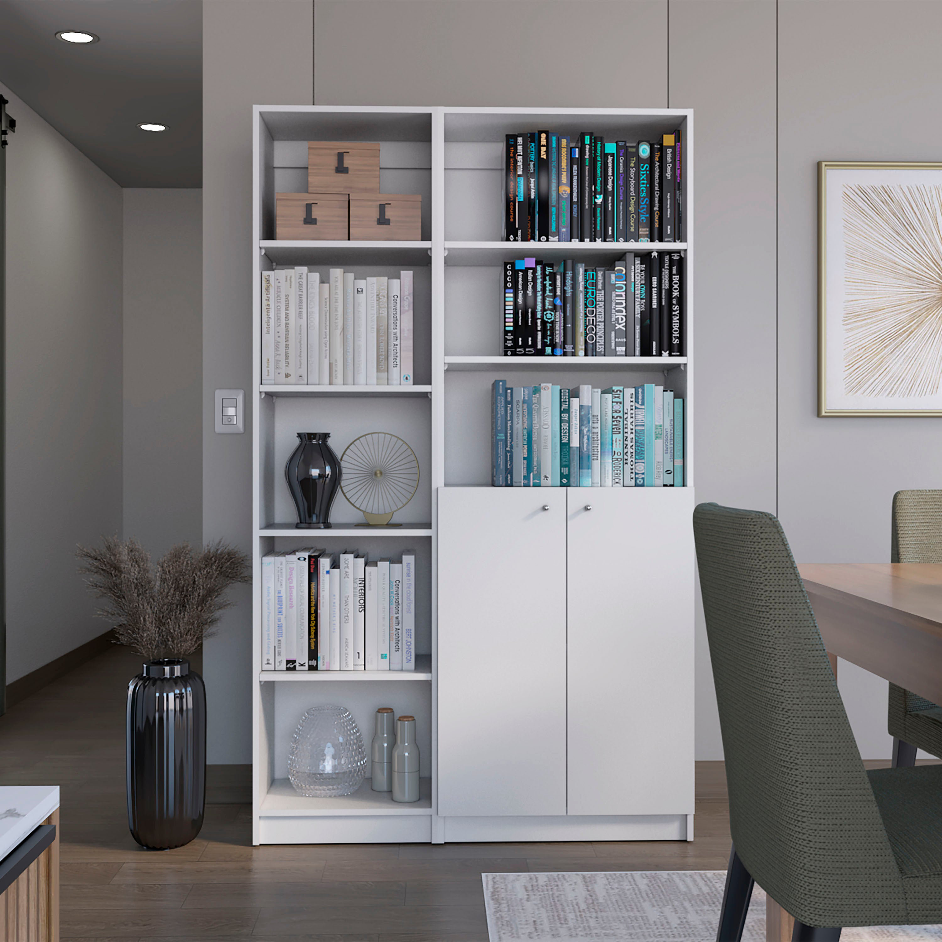 Ebern Designs Illene Cedar 2 Piece Living Room Set with 2 Bookcases, White | Wayfair