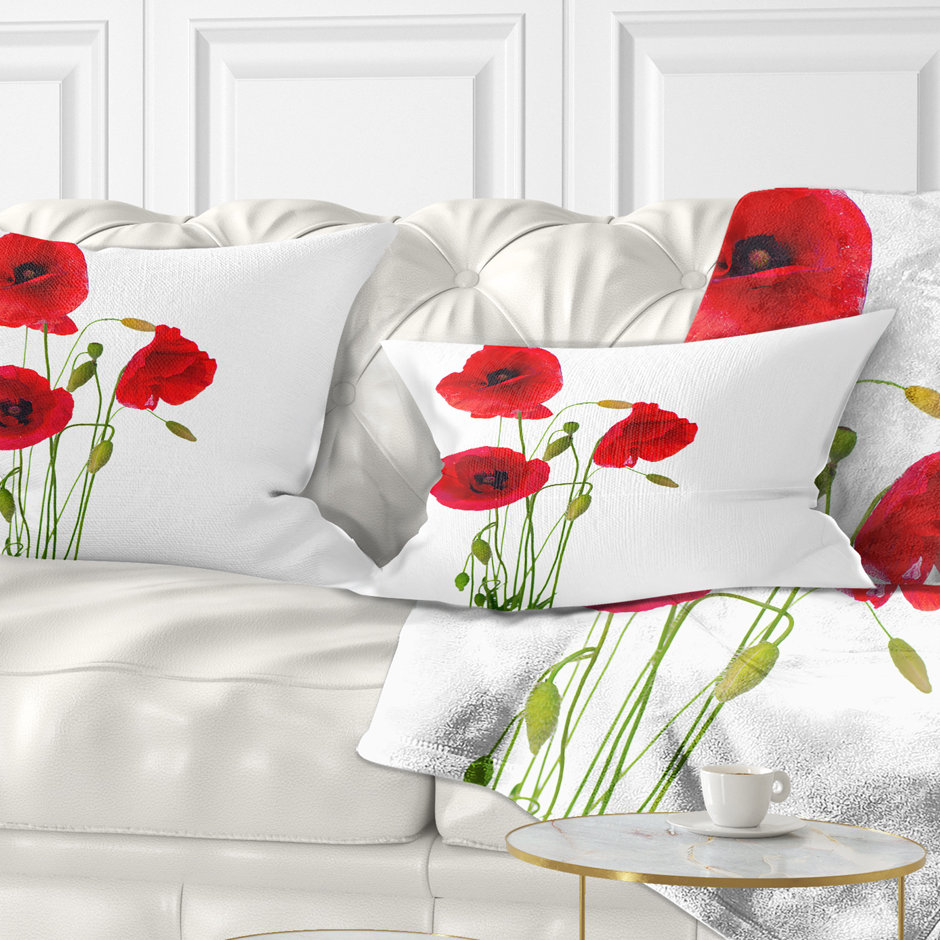 Design Art Isolated Red Poppy Flowers - Floral Printed Throw Pillow ...