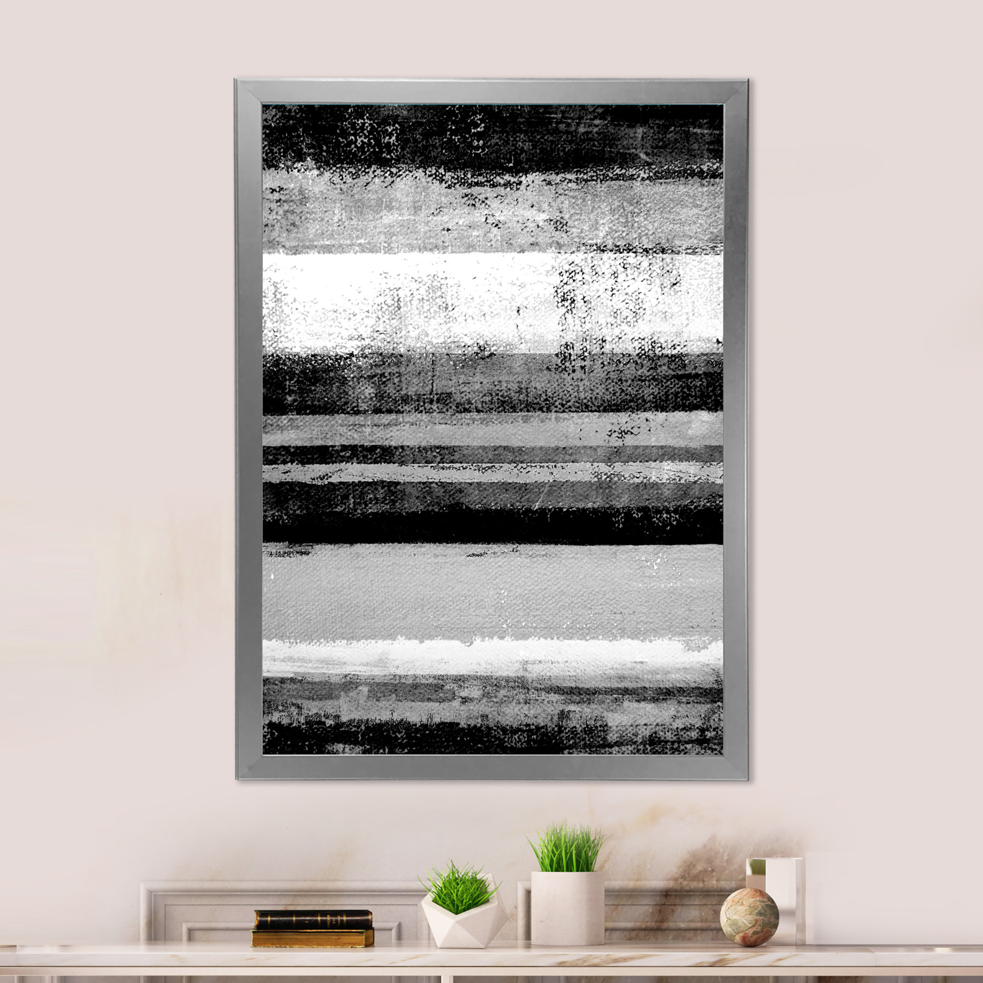 Wrought Studio Black And White Abstract Bands On Canvas Print | Wayfair