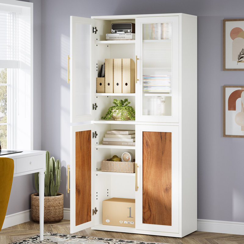 Latitude Run® 8-Tier 69-Inch Tall Bookshelves Bookcase with Doors | Wayfair