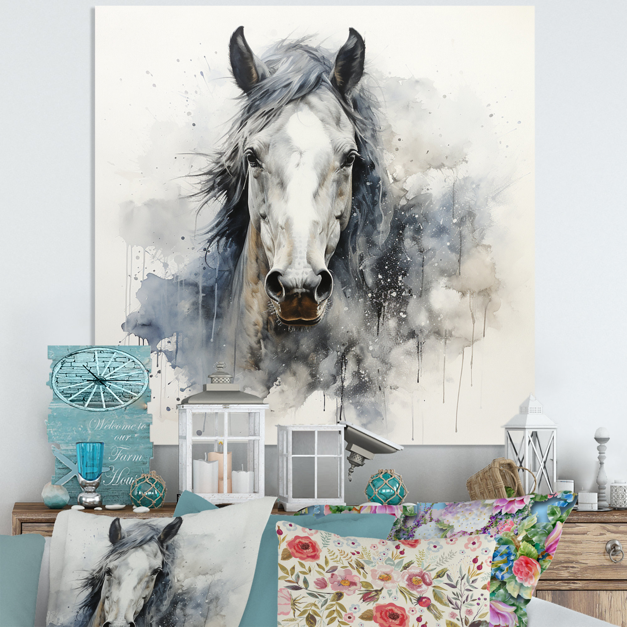 Gracie Oaks Grey Horse Subdued Tones Pointillism II - Animals Print on ...