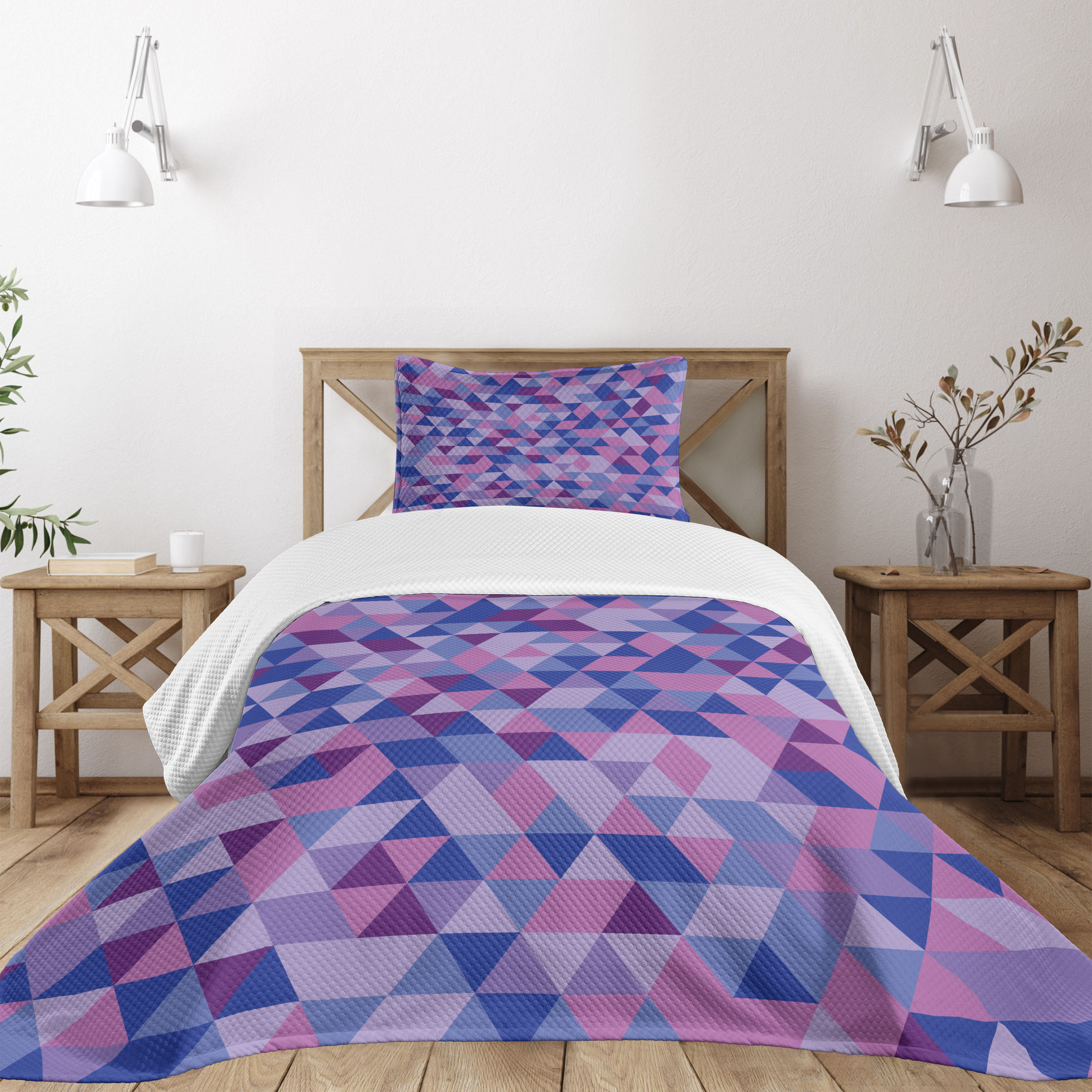 Ambesonne Geometric Bedspread Set Triangles Low Poly Multicolor | Wayfair