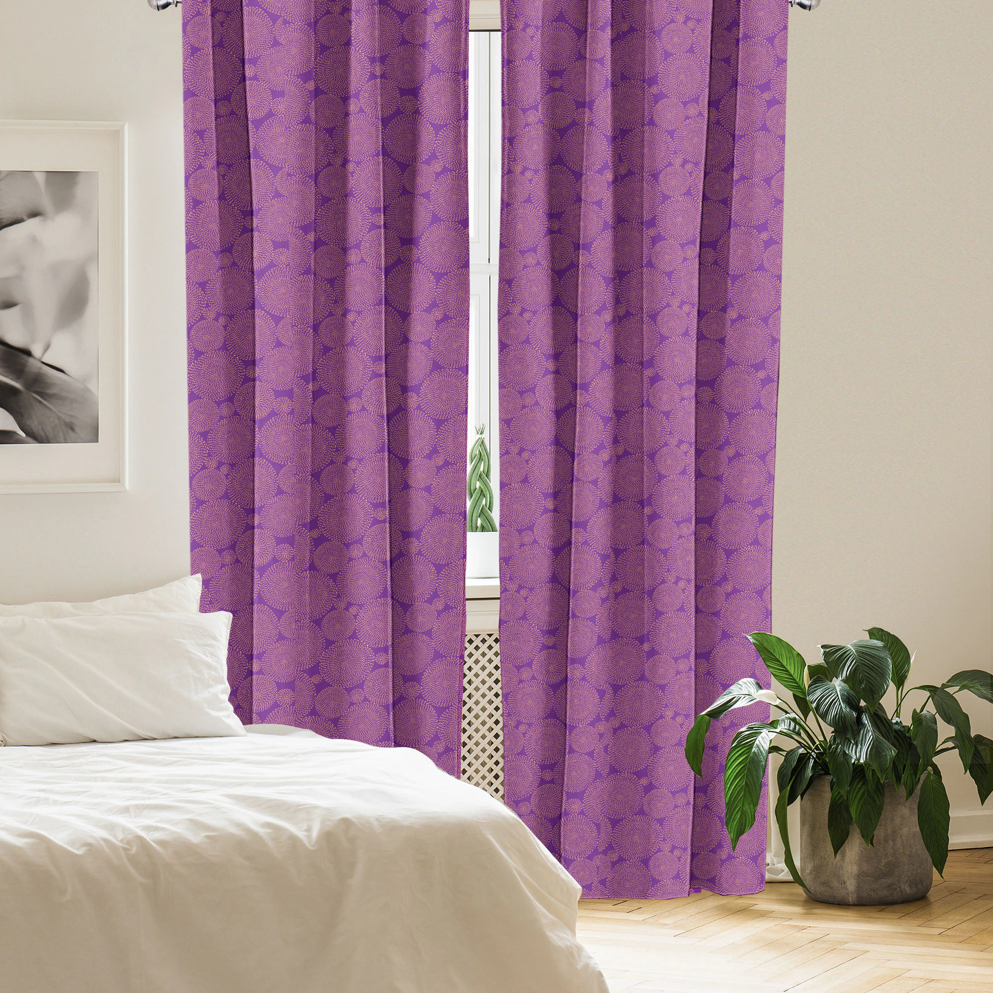 East Urban Home Circles 4-Panel Curtains, Circular Shape Dashes, Purple ...
