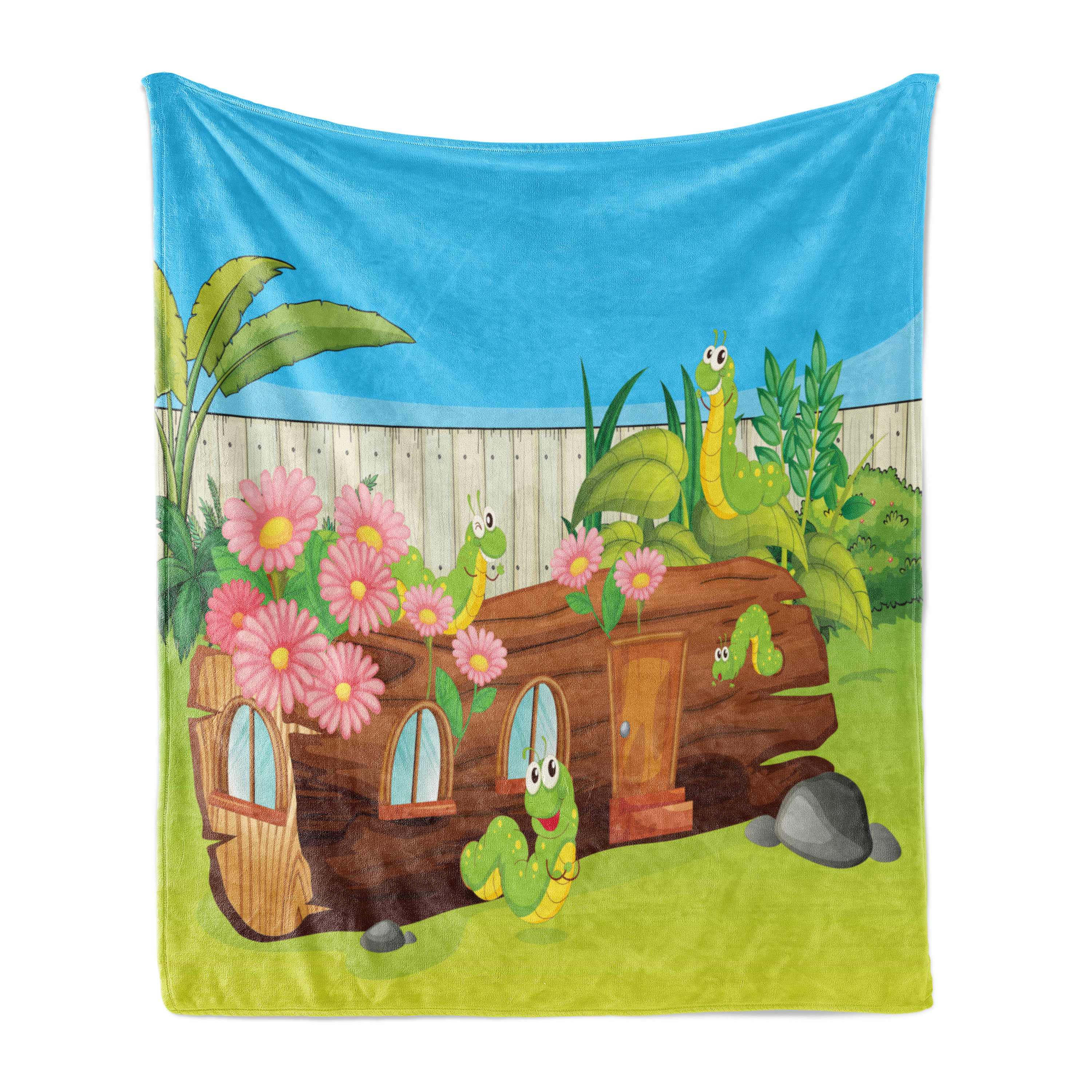 Ambesonne Caterpillar Fleece Throw Blanket Cartoon Farm Flowers ...