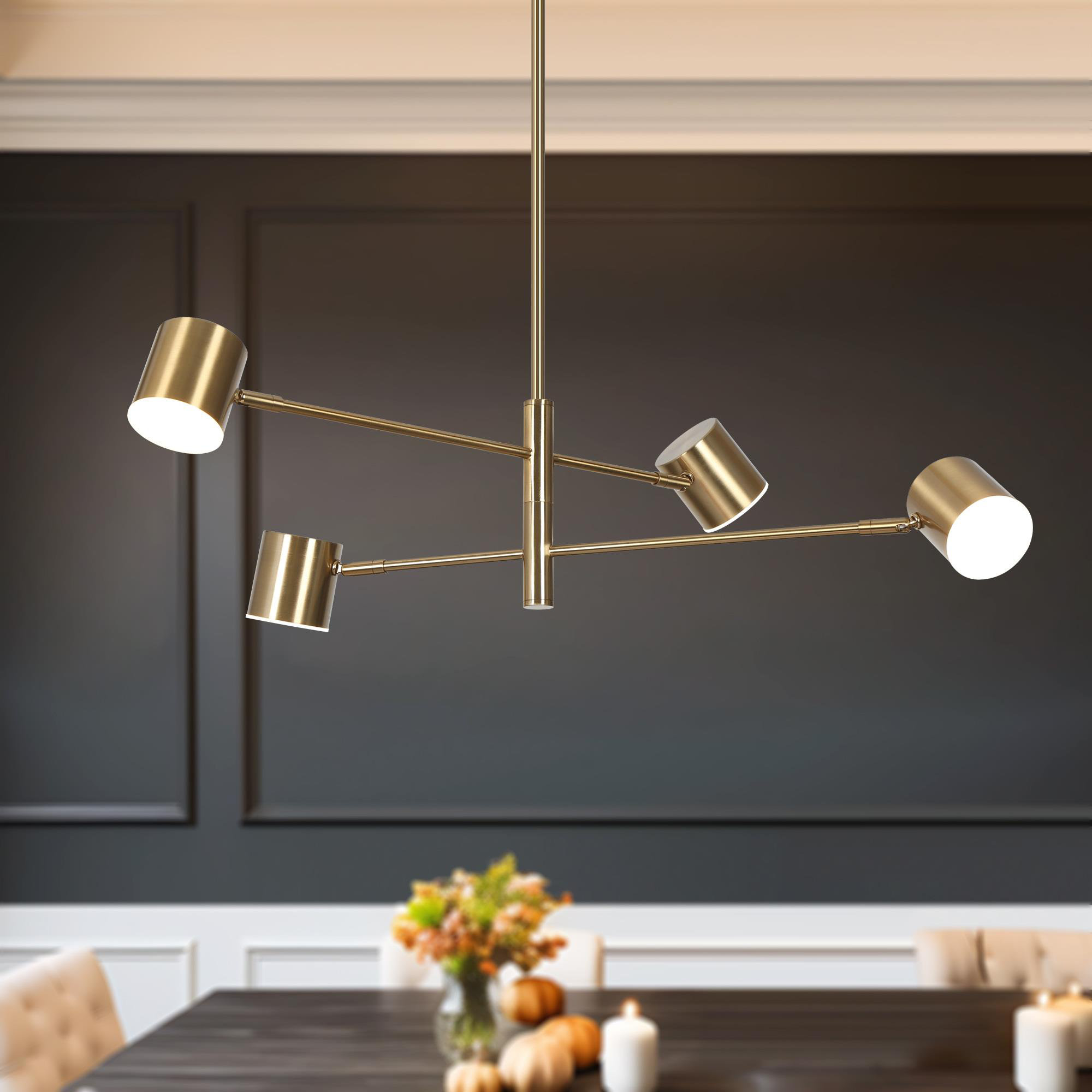 Everly Quinn Micajah 4 - Light Statement Modern Linear LED Chandelier ...