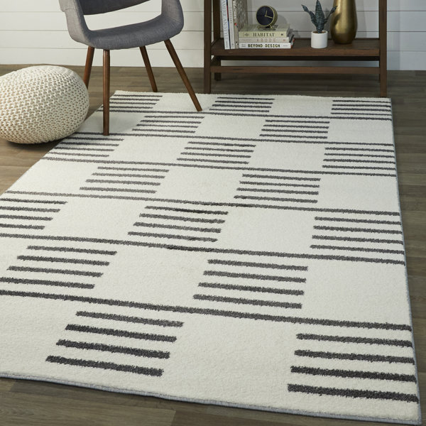 Gracie Oaks Pegasus Geometric White/Black Area Rug | Wayfair