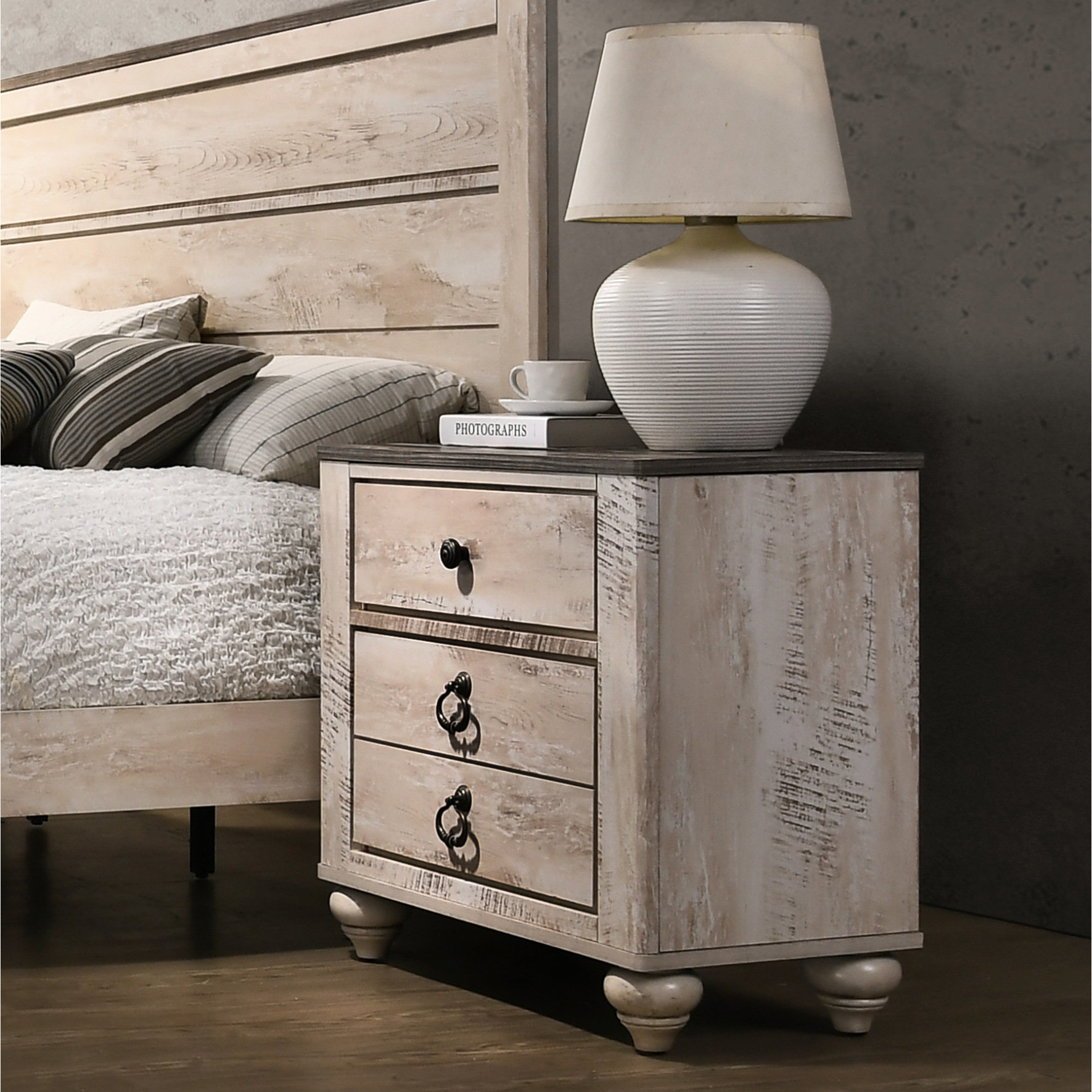 Darby Home Co Rustic Style 3 Nightstand In Antique Brown, With Patched ...