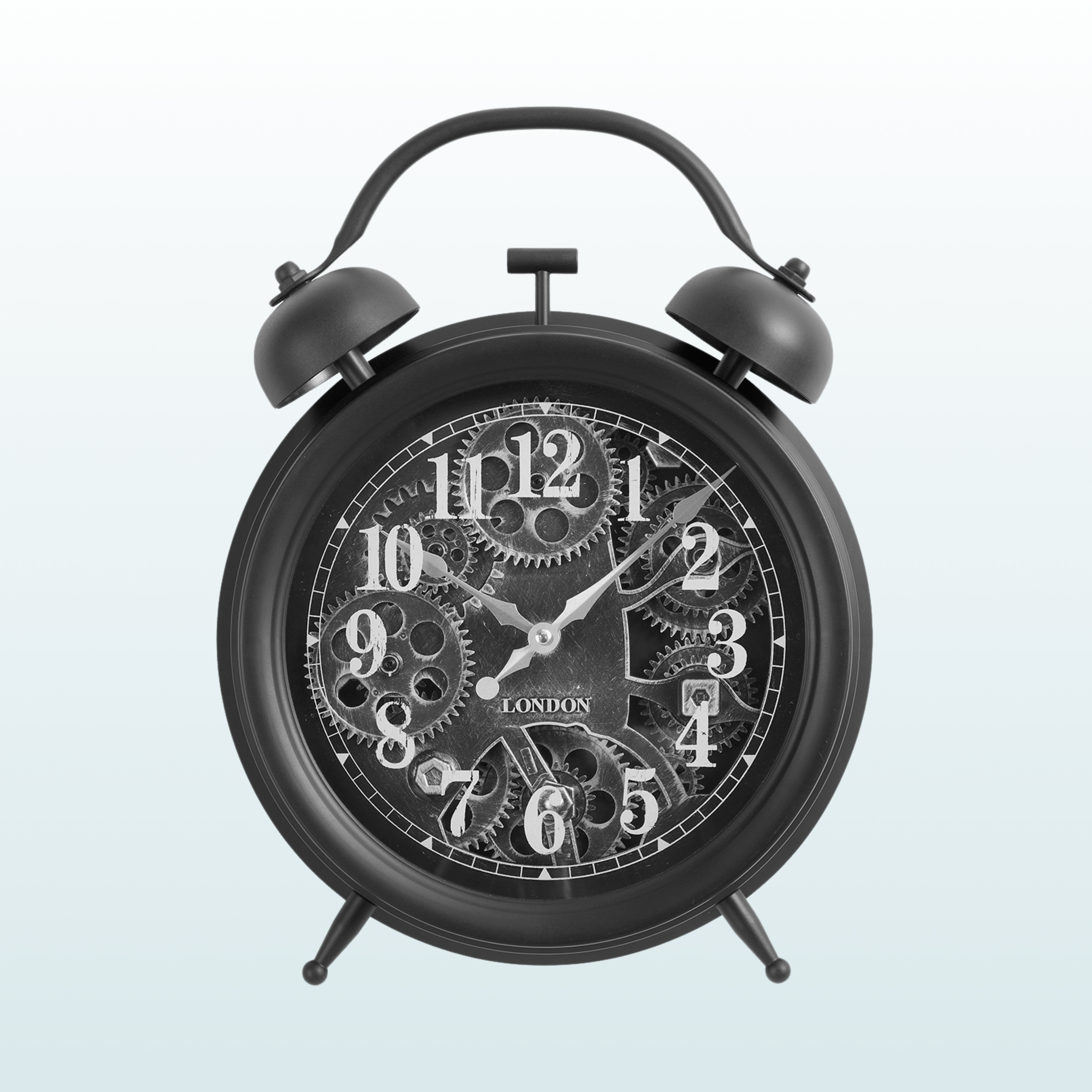 Williston Forge Perret Round Gear Mechanism Table Clock, Black ...