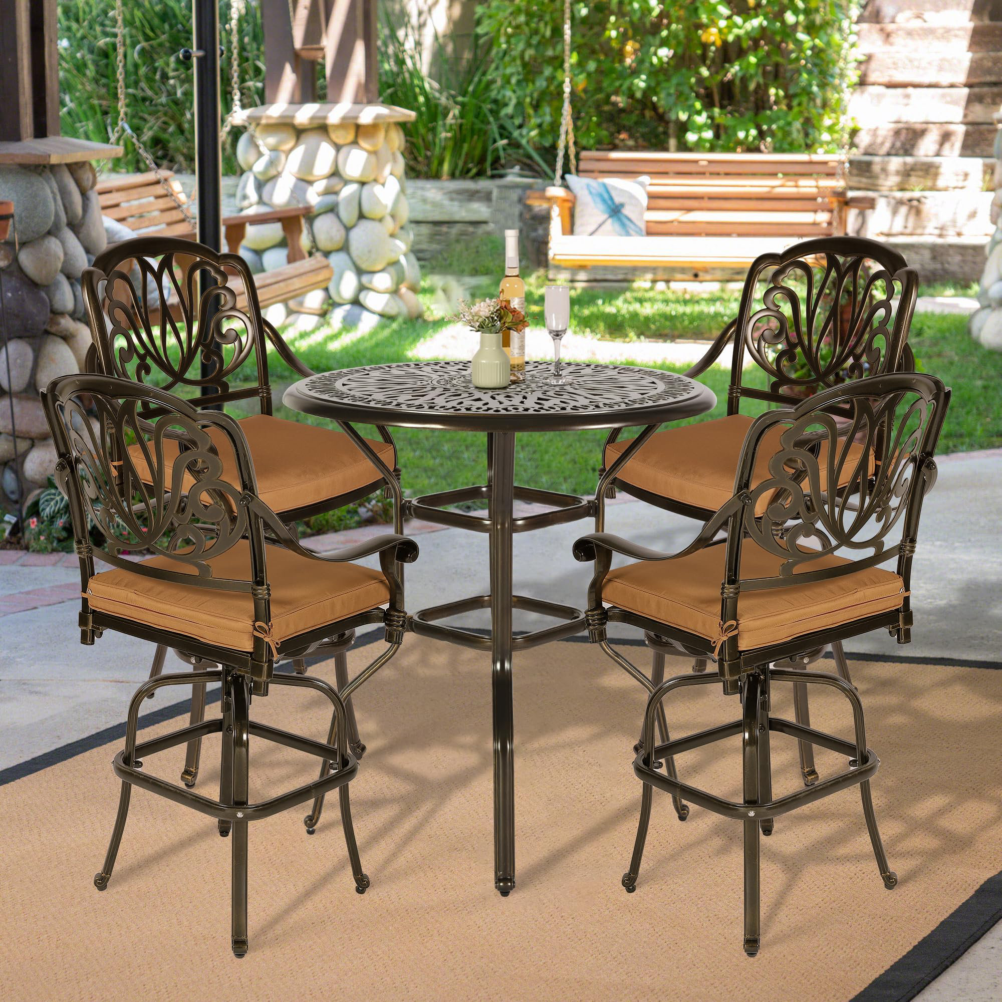 World Menagerie Waverley 4 - Person Round Outdoor Dining Set with ...