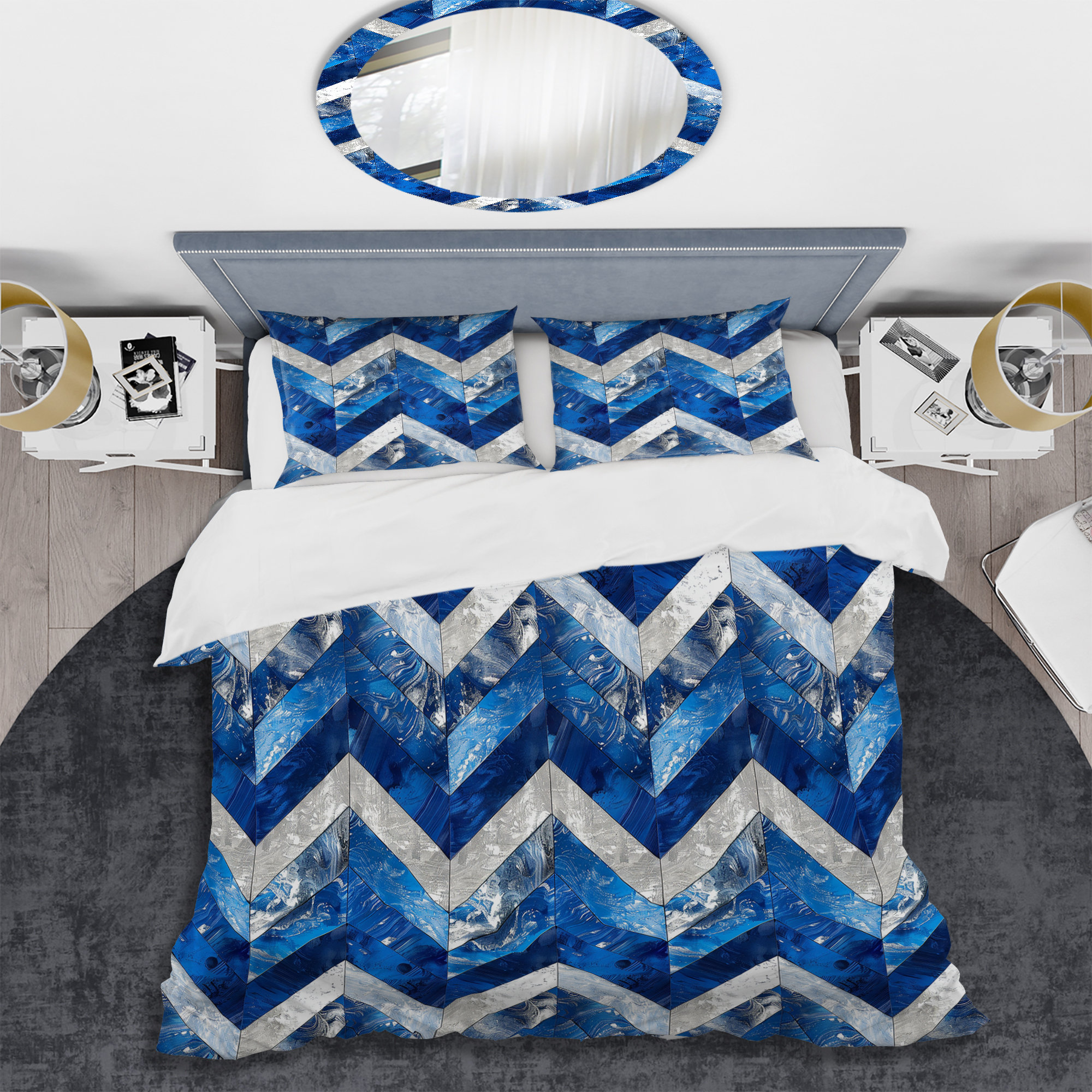 Design Art Blue Silver Chevon Pattern Dreams I - Modern Duvet Cover Set ...