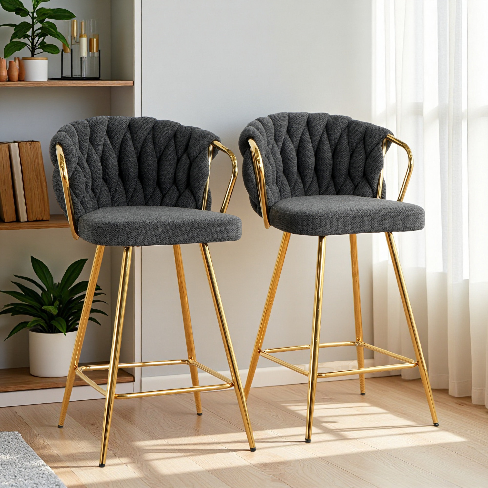 Mercer41 Modern Design High Stool Gold Plated Legs Kitchen Dining Dark ...