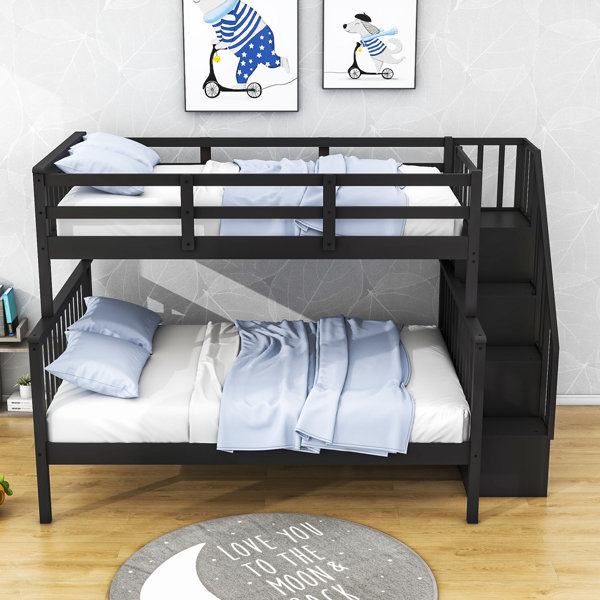 Harriet Bee Rasime Twin Over Full Wood Bunk Bed with 3 Shelves | Wayfair