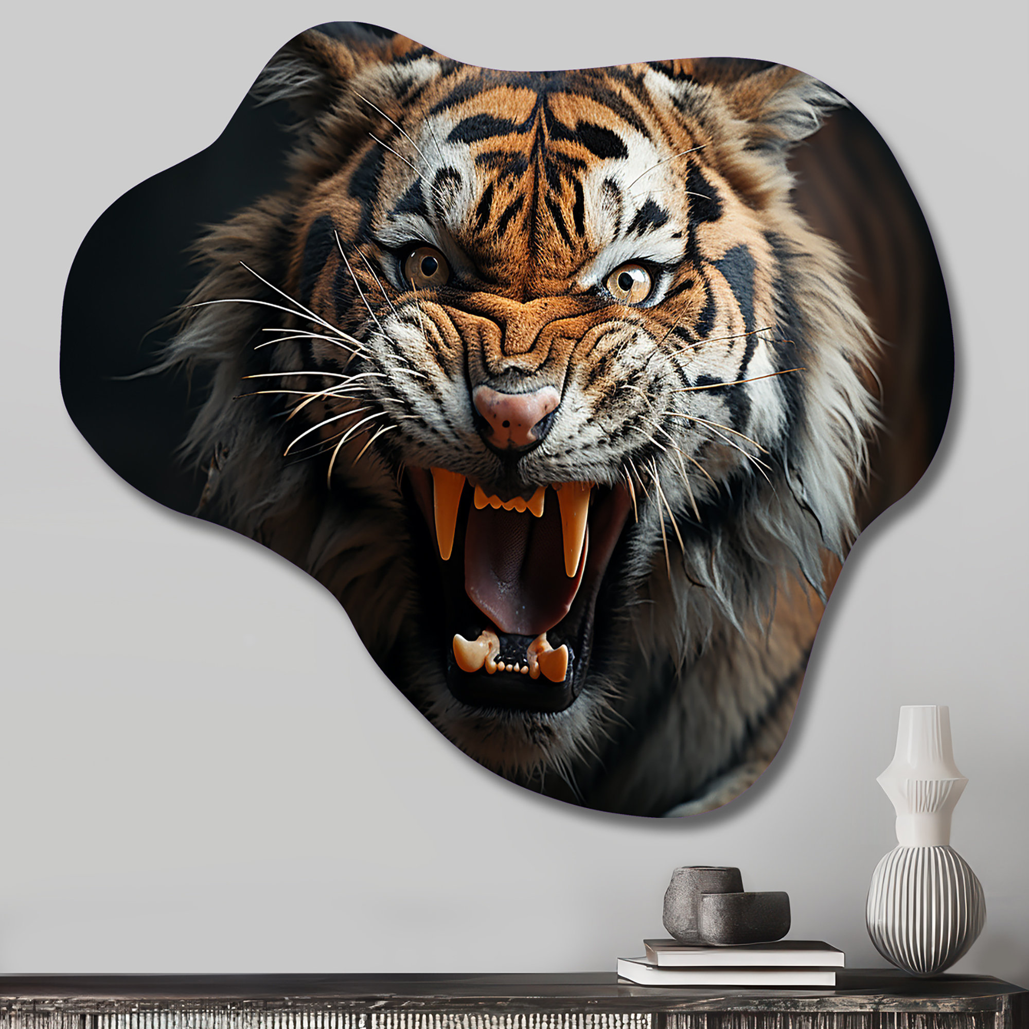 Latitude Run® Brown Fierce Tiger Portrait II - Cloud Tiger Metal Wall ...