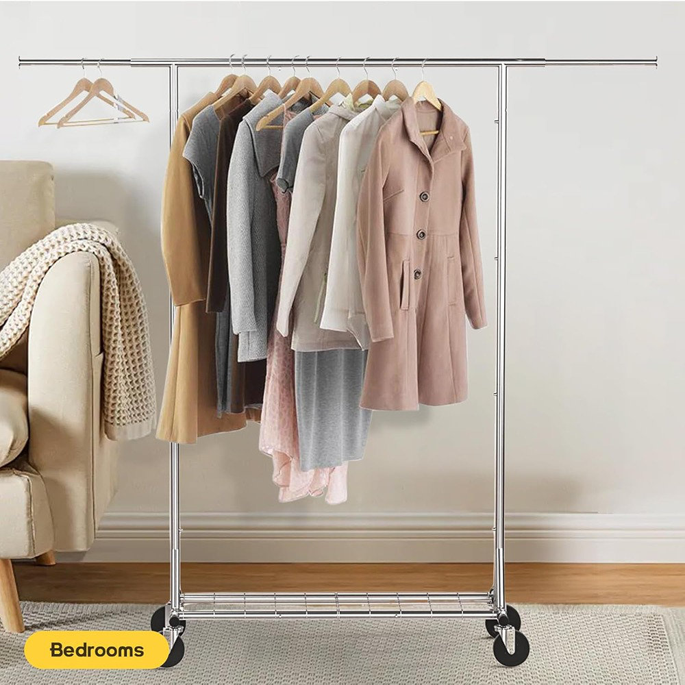 MAXAYA Clothing Garment Rack Capacity 550LBS Rolling Clothes Rack On Wh ...