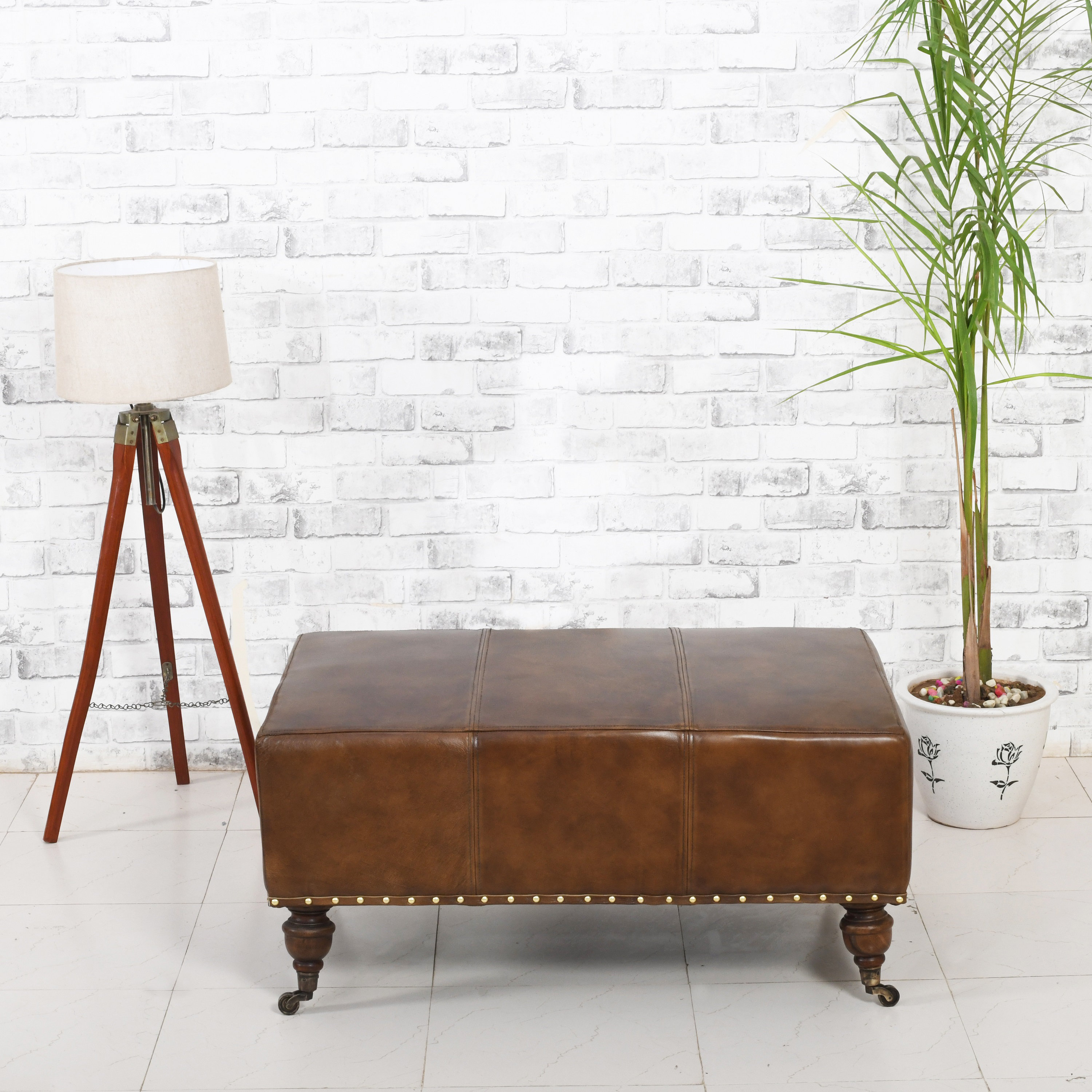 Alma Artte 25'' Wide Genuine Leather Rectangle Standard Ottoman ...