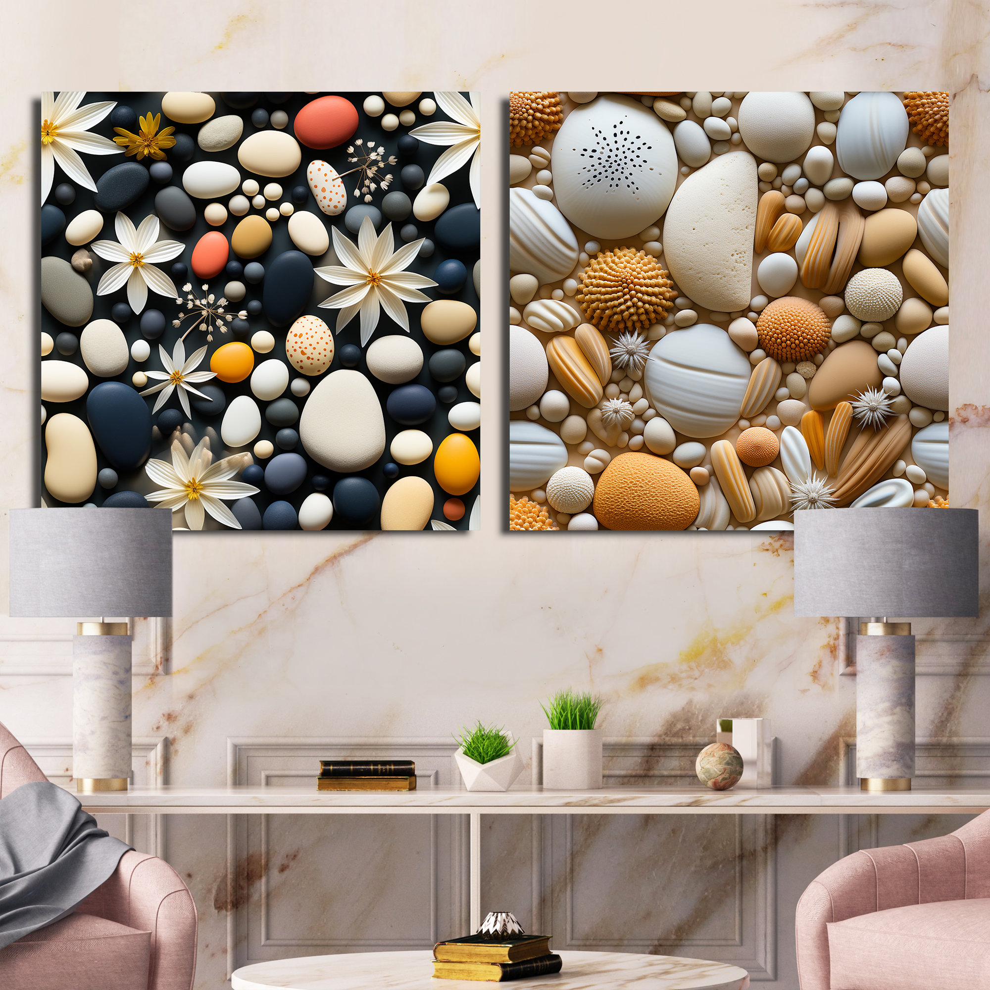 Design Art Sandy Costal Seashelf Collage - Nautical & Beach Square ...