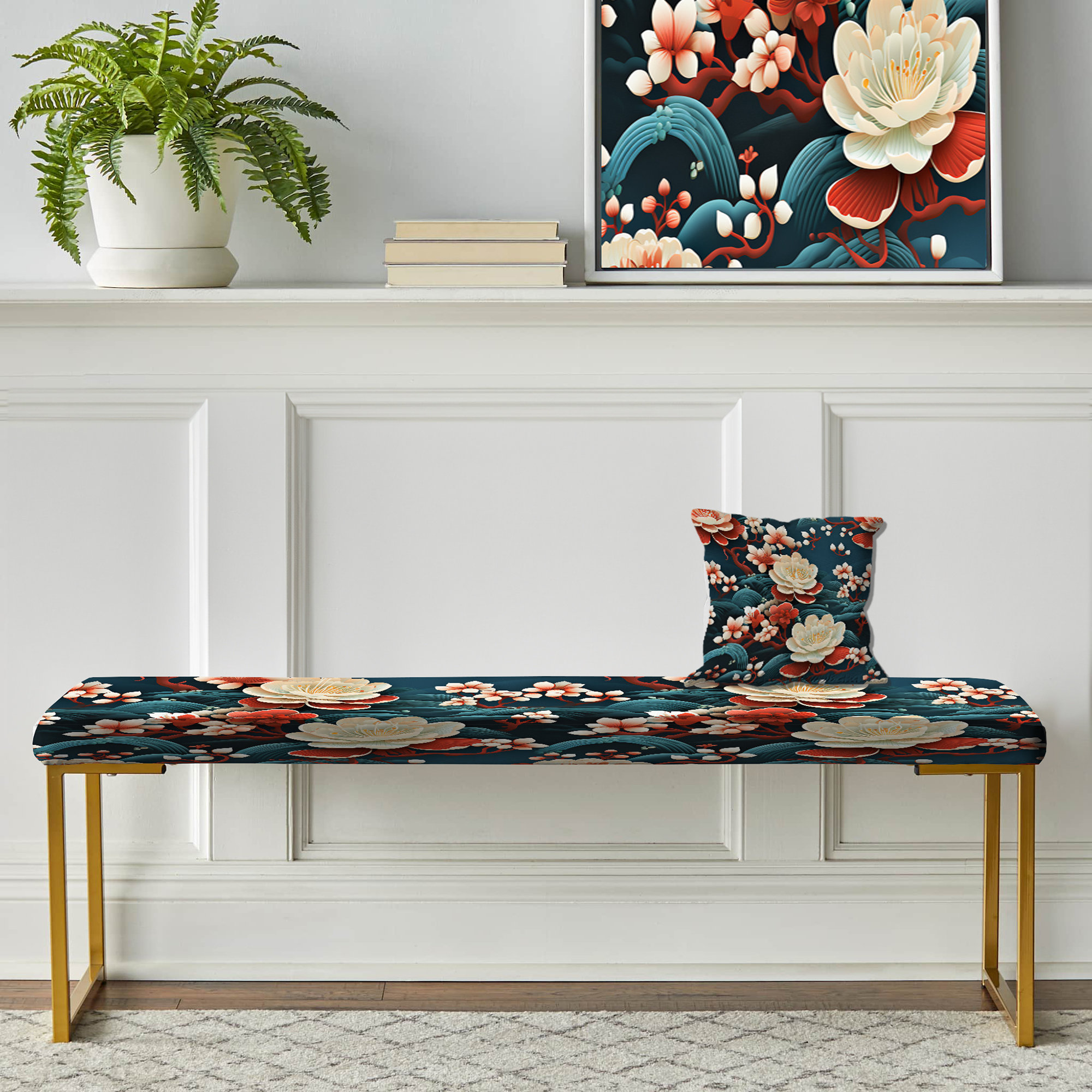 Design Art Cultural Symbolism - Oriental Upholstered Gold Bench ...