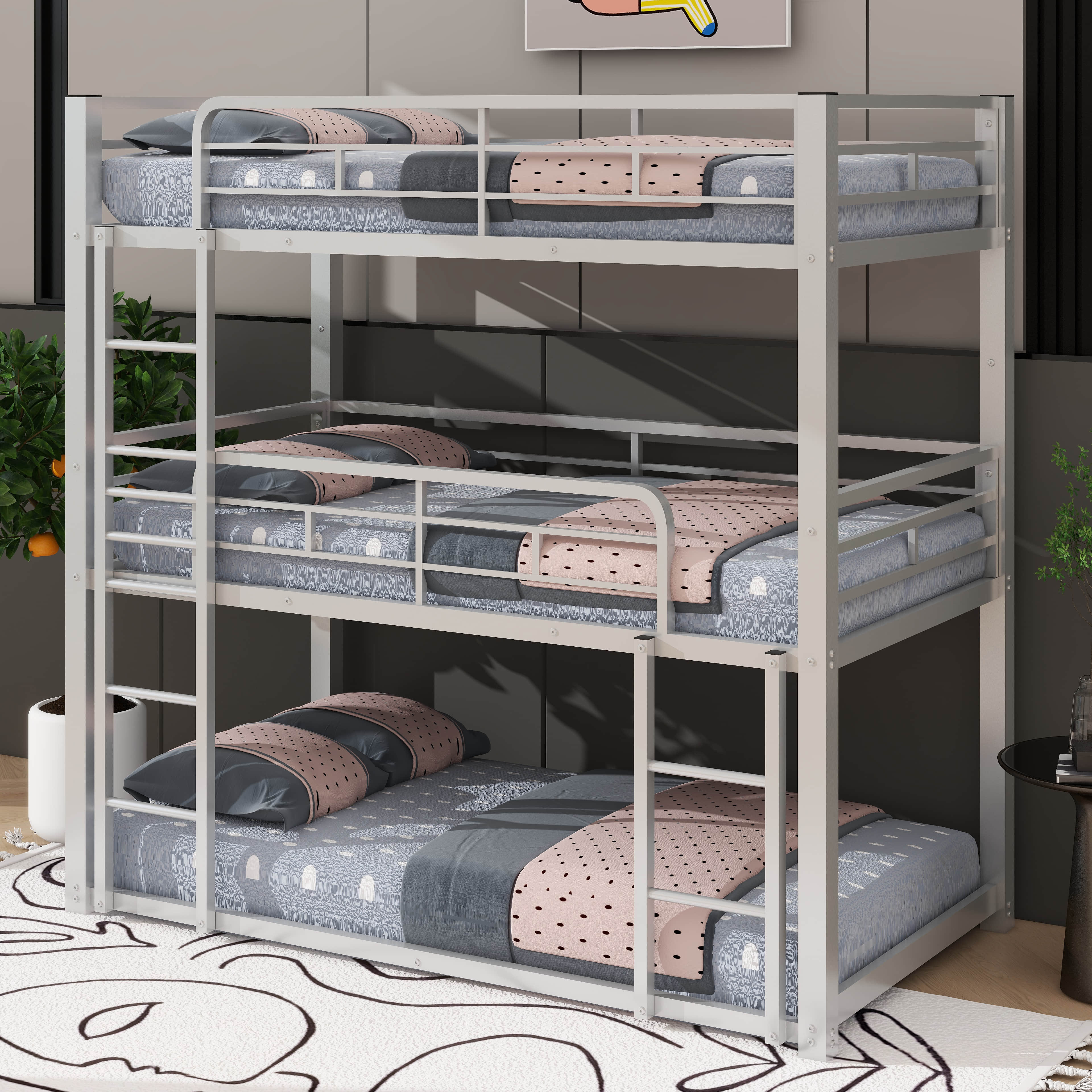 Harriet Bee Stackable Triple Metal Twin Size Bunk Bed | Wayfair