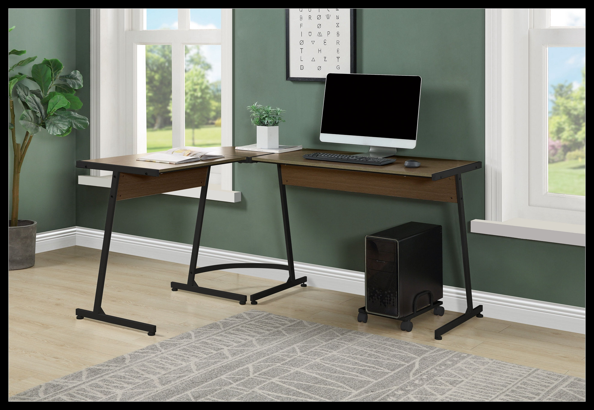 Ebern Designs Newark L-Shaped Metal Base Computer Desk | Wayfair