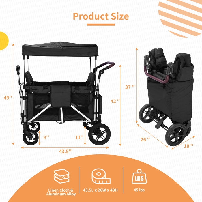 Linor Stroller Wagon for 2 Kids, Wagon Cart Featuring 2 High Seat with ...