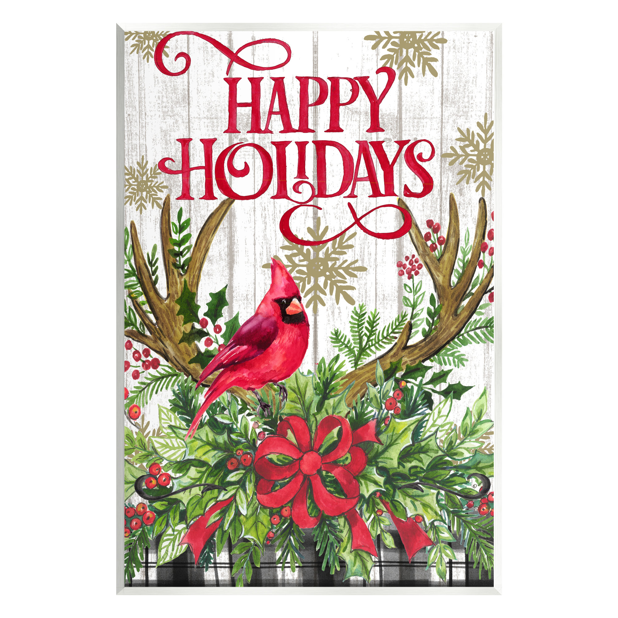 Stupell Industries Happy Holidays Cardinal Wall Plaque by Elena ...