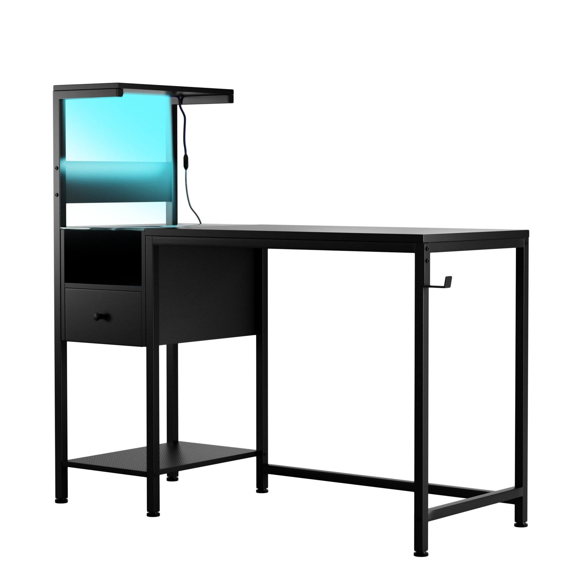 17 Stories Computer Desk With Power Outlet & Storage Shelves | Wayfair
