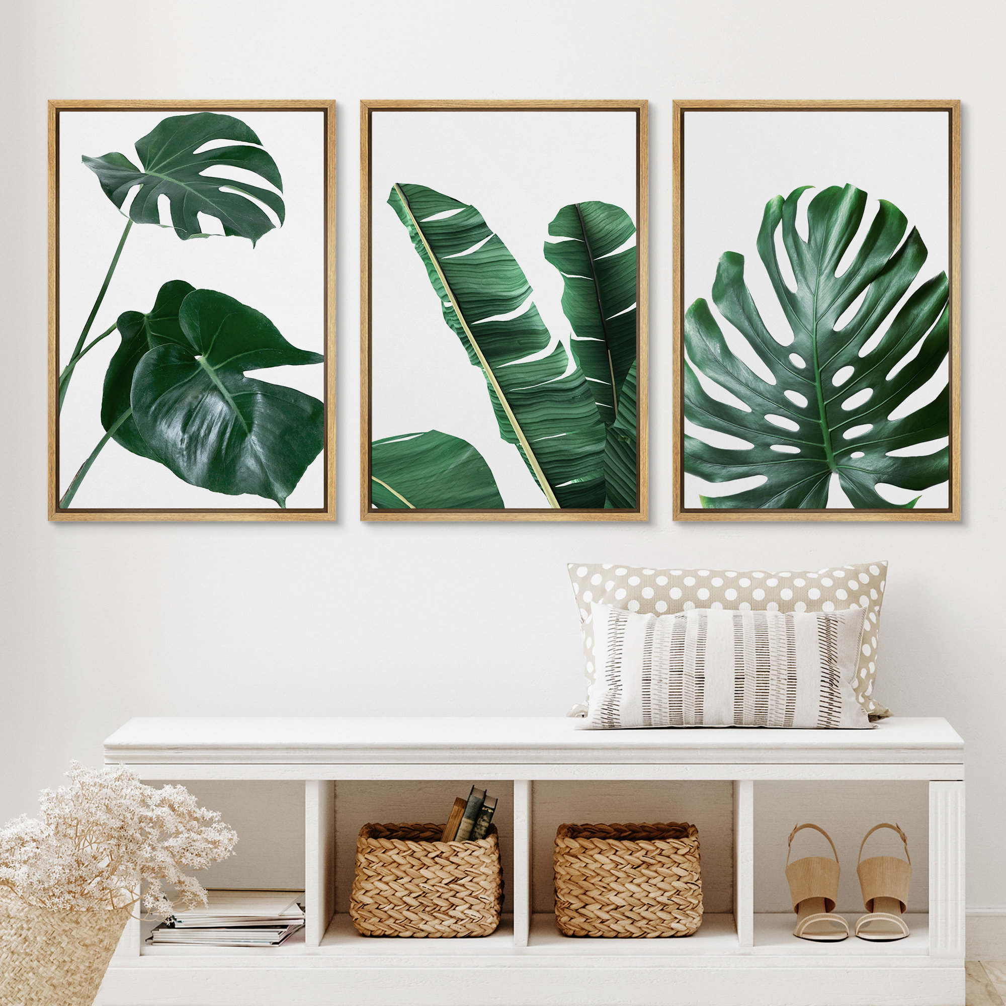 IDEA4WALL Minimal Botanical Vibrant Green Monstera And Banana Leaf Trio ...