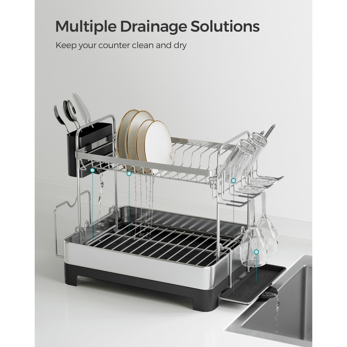 Belfry Kitchen Dish Drying Rack, 2-Tier Dish Drainer For Kitchen ...