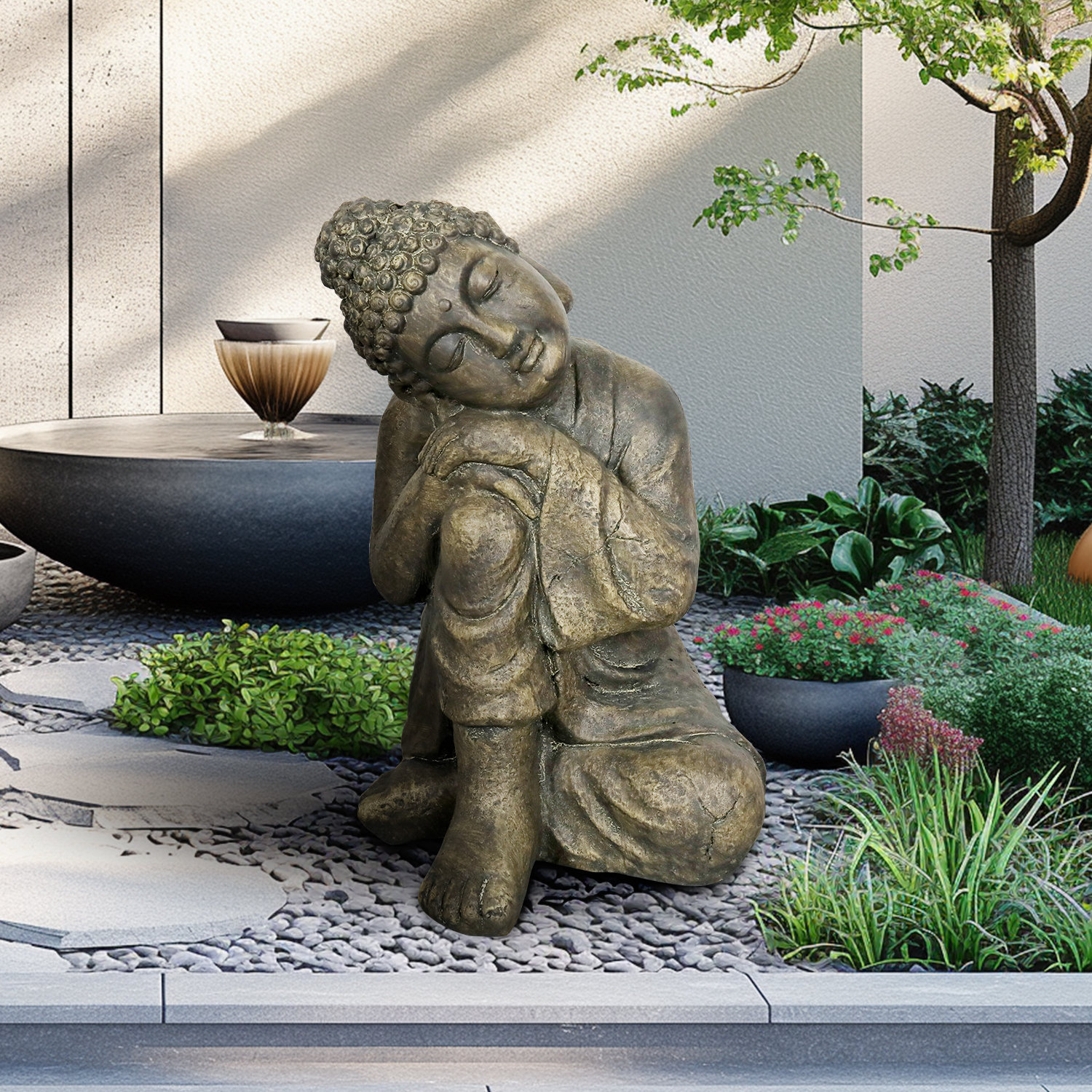 Bungalow Rose Outdoor Buddha Statue - Hug Knee Sleeping Buddha ...