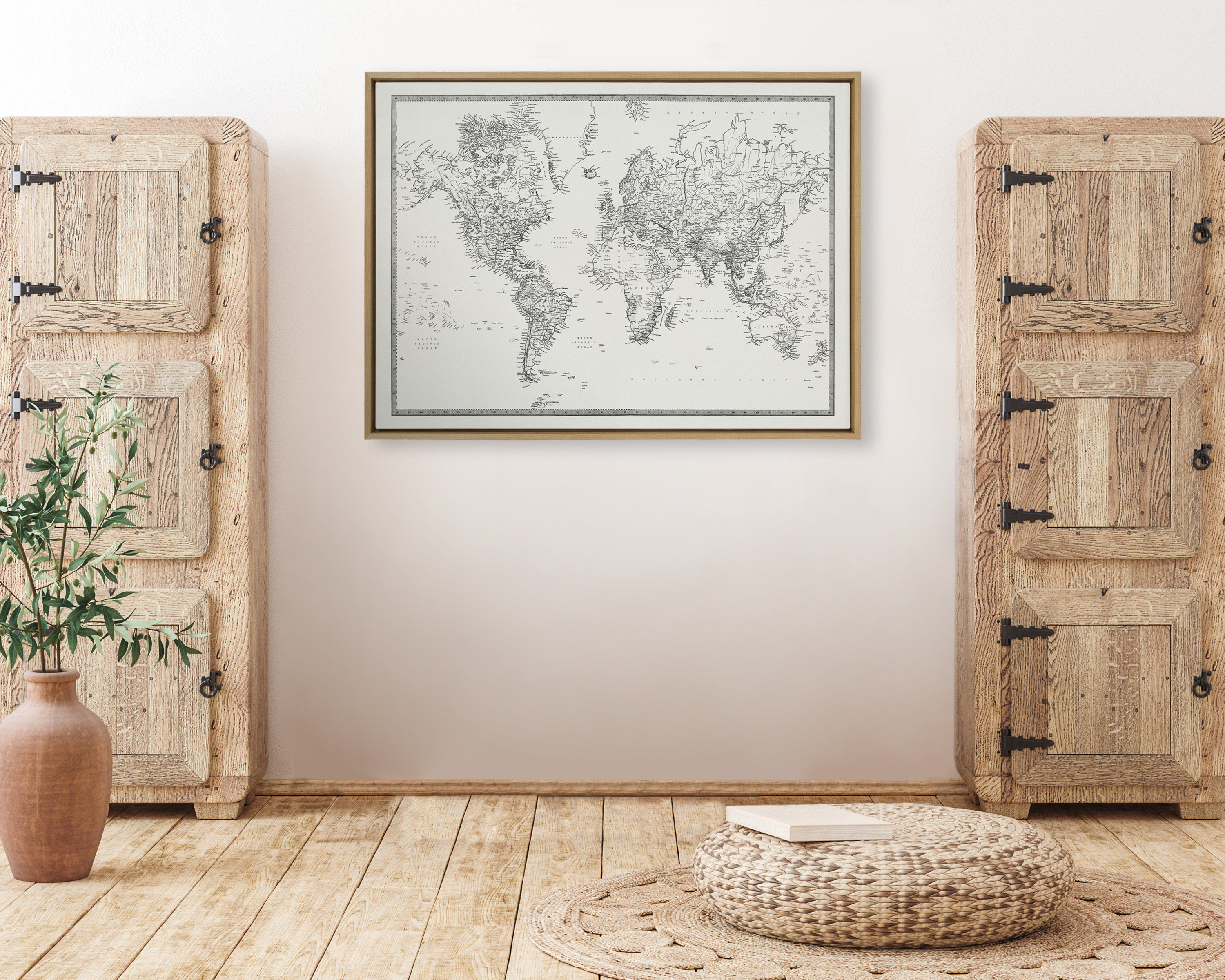 Longshore Tides Vintage Black And White World Map BW FLINEN 31 5X42 H ...