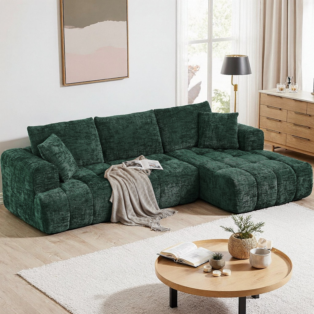 Latitude Run® Chenille L-Shaped Sectional Sofa with Tufted Design ...