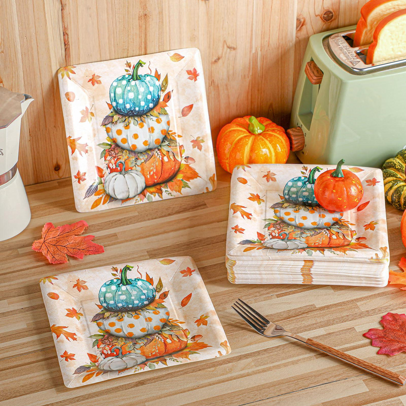 COEN 100-Pack Fall Paper Plates – Pumpkin Disposable Square Plates for ...