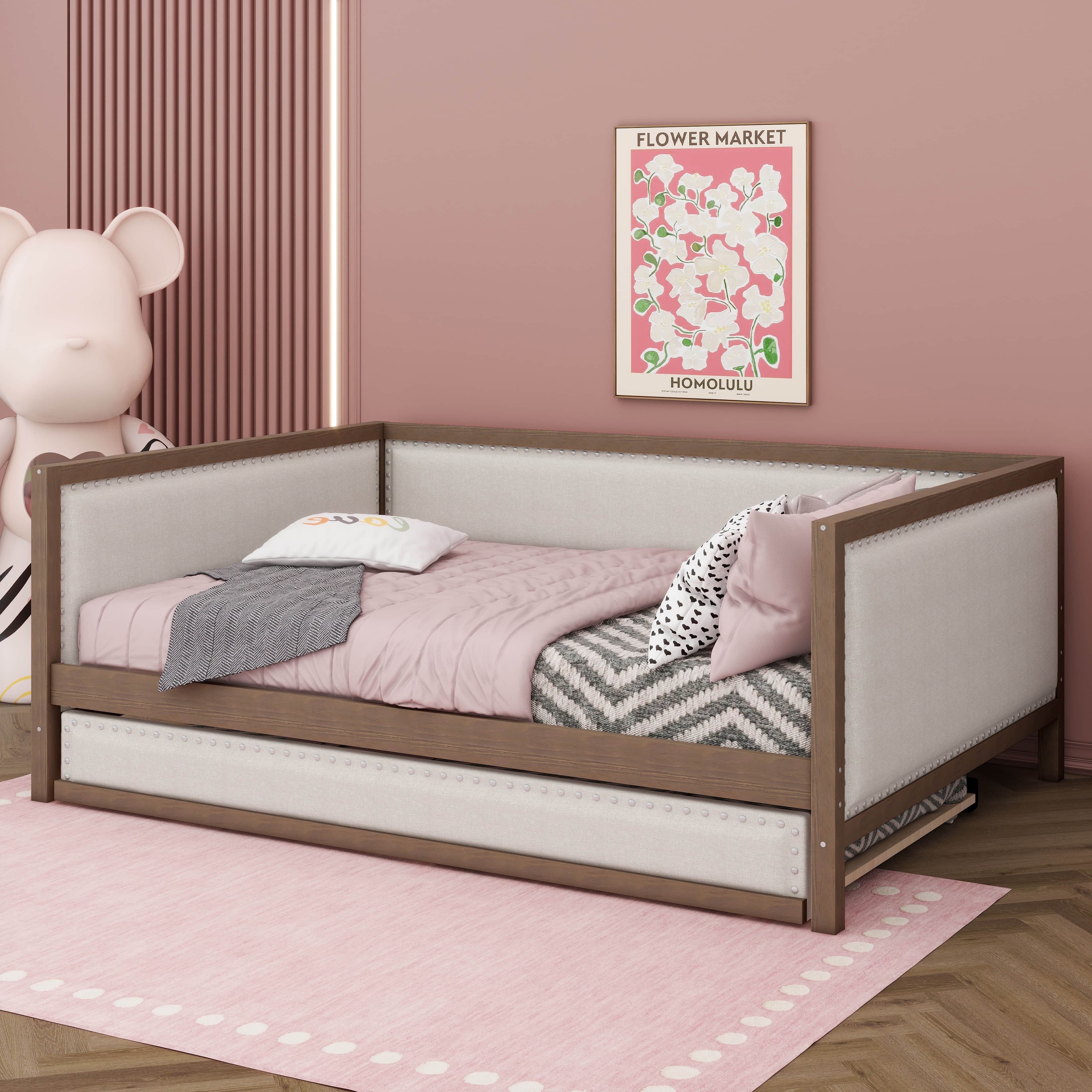 Lark Manor Full-Sized Upholstered Daybed With Built-In Pull-Out Trundle ...