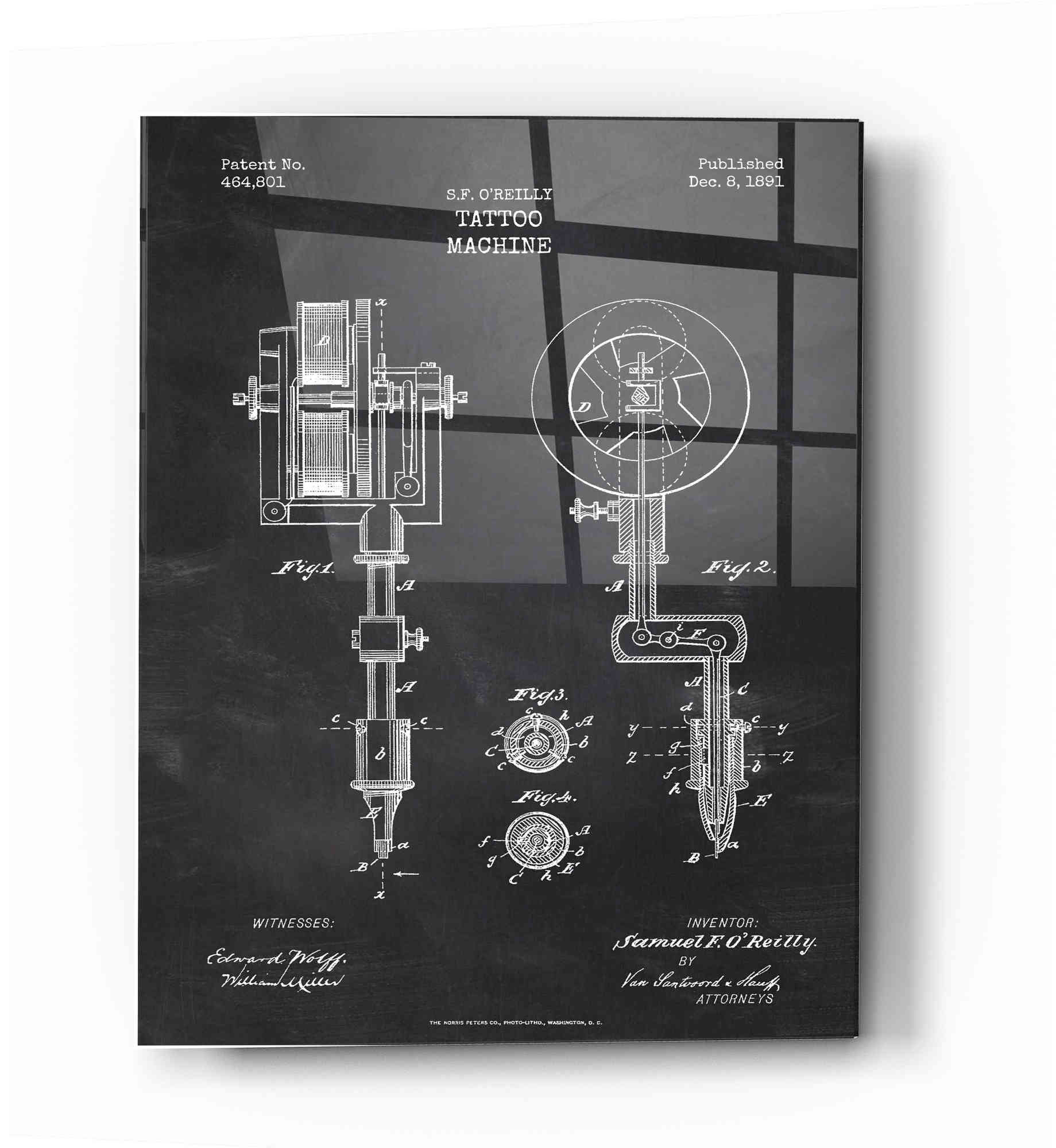 17 Stories Tattoo Machine Blueprint Patent Chalkboard - Unframed ...