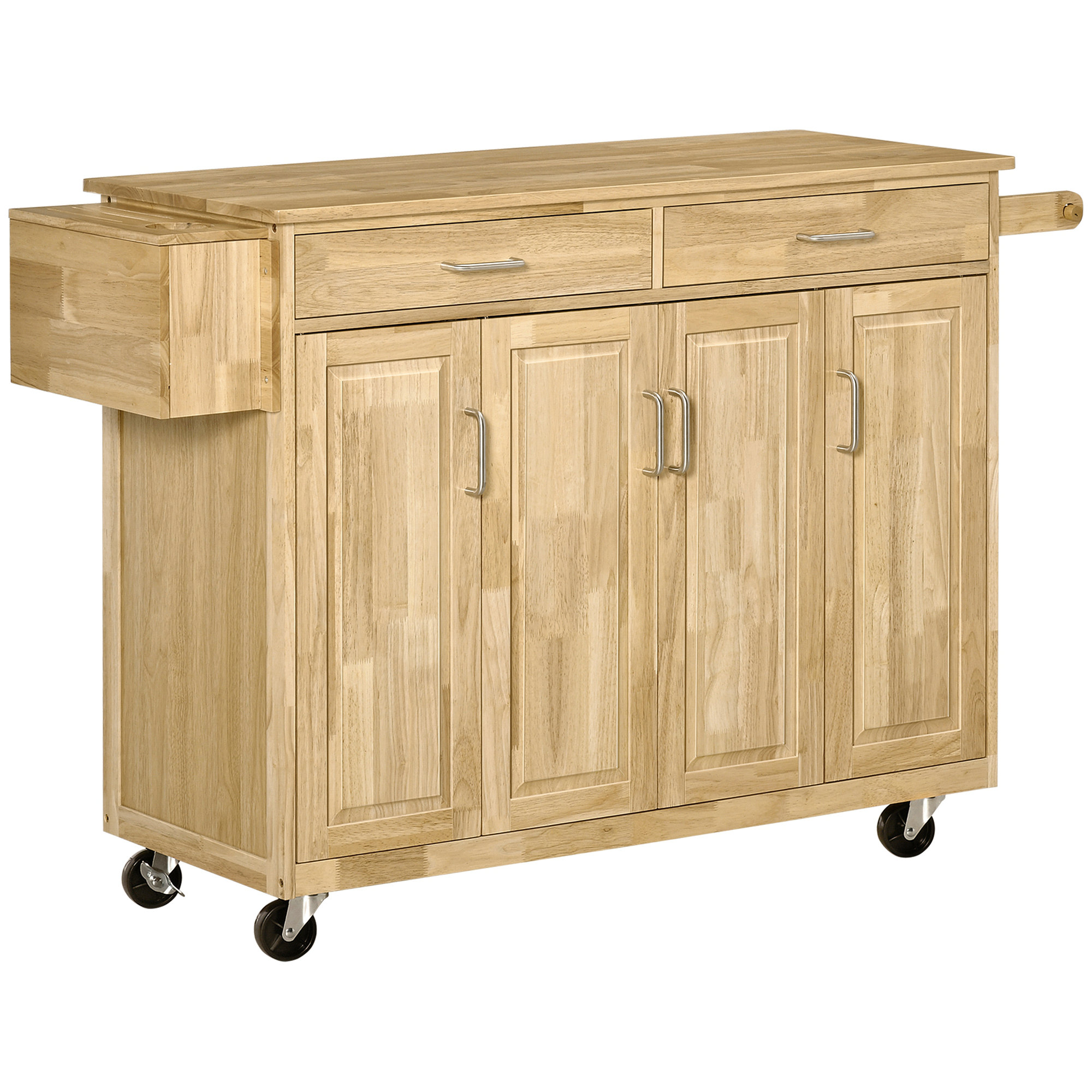 Gracie Oaks Kitchen Island On Wheels, Natural Hardwood Kitchen Cart ...
