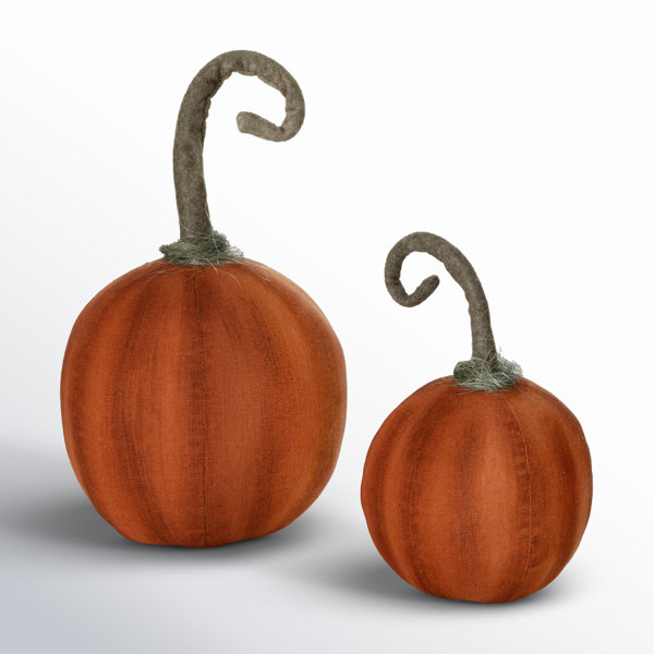 12" & 8" Curlicue Stem Harvest Pumpkins Set of 2, Orange | Birch Lane