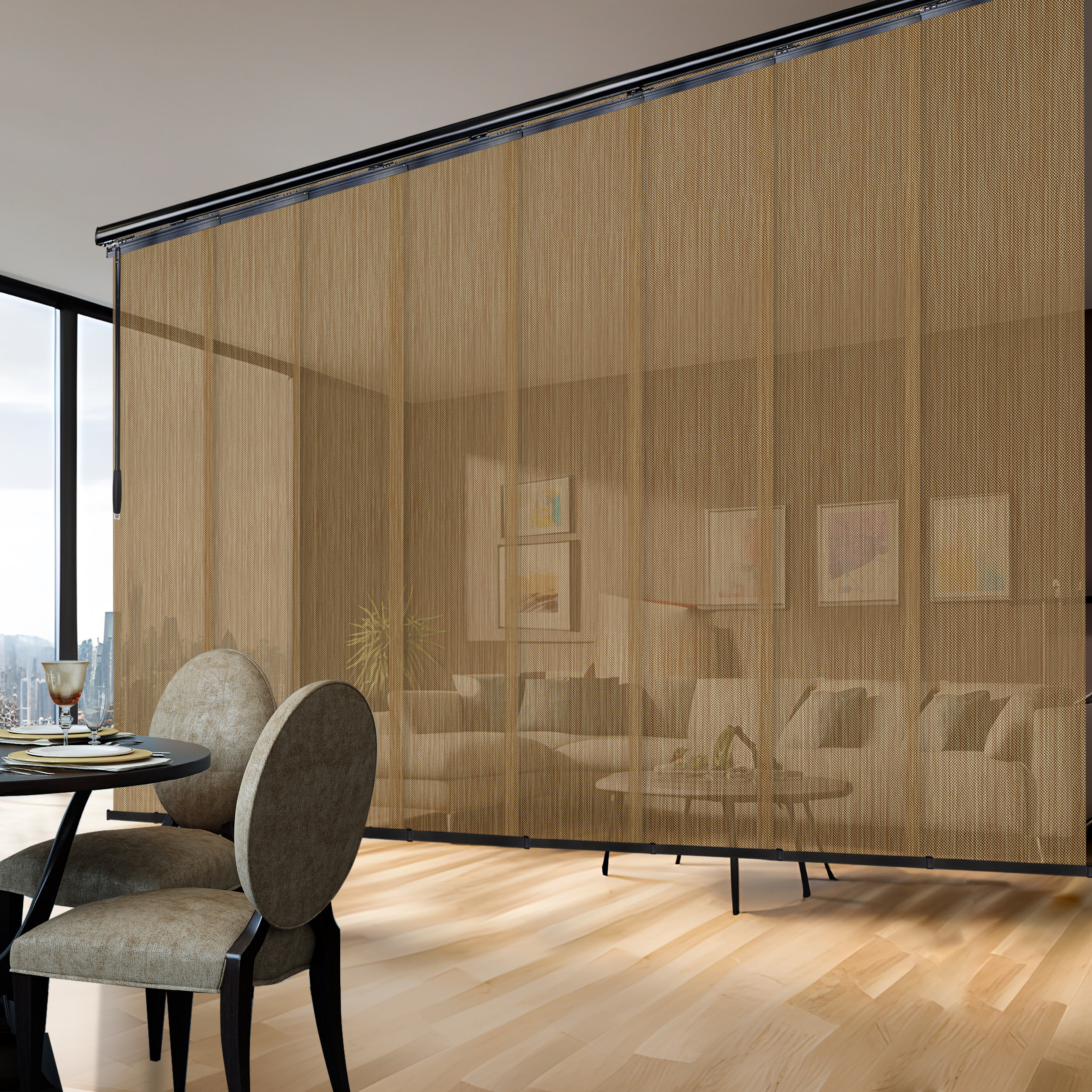 Rod Desyne Dappled Gold 8-Panel Double Rail Black Panel Track ...