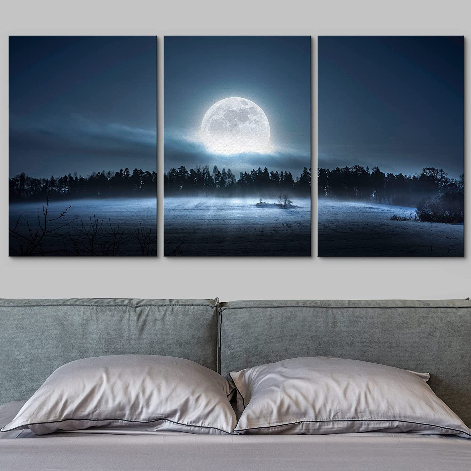 Idea4wall 3 Piece Canvas Wall Art - The Moon Rising Over The Forest And ...