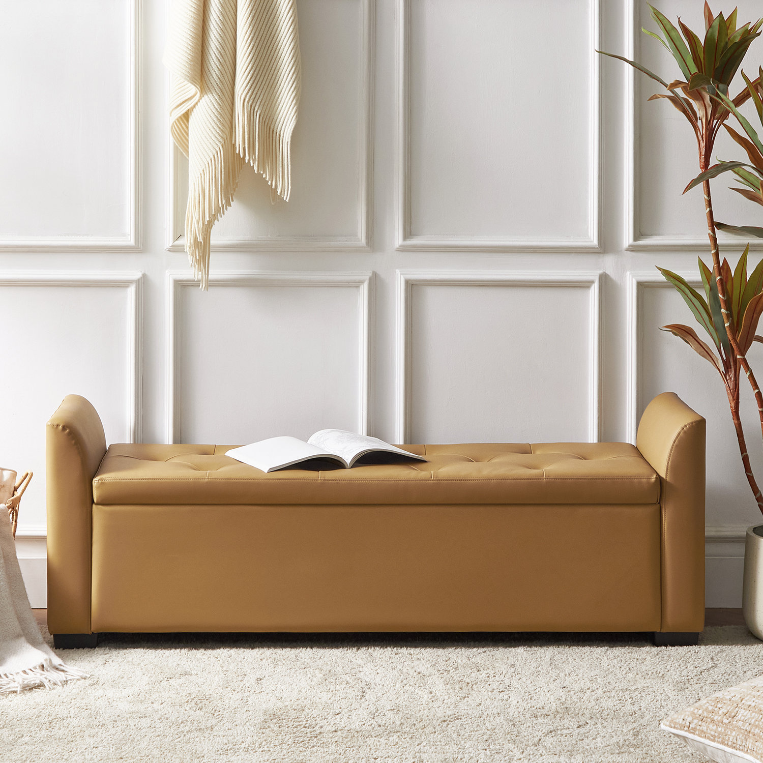 Winston Porter Stilla Transitional 57.75"Wide Tufted Storage Bench With ...