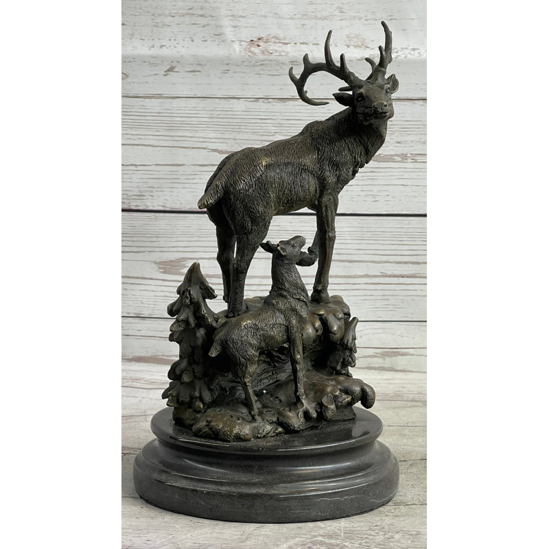 Loon Peak® Signed Original Male Stag with his Baby Fawn Bronze ...