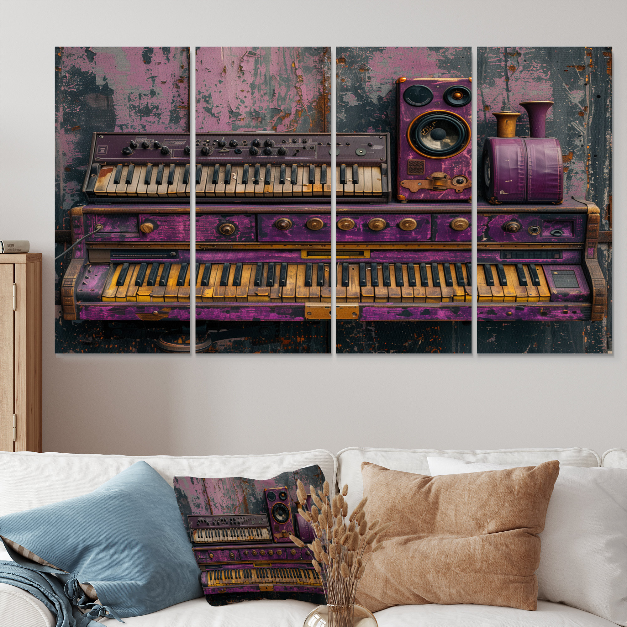 17 Stories Purple Gold Music Instument Keyboard - Music Wall Art Print ...