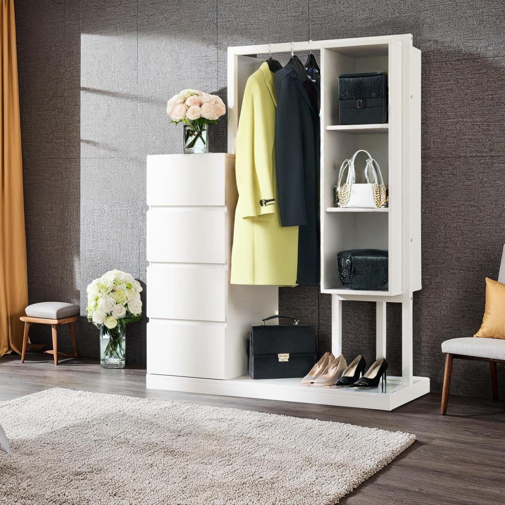 Latitude Run® 4-Drawer Open Armoire Wardrobe with Clothes Rack and 3 ...