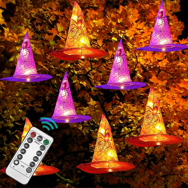 The Holiday Aisle® 8 Pcs Hanging Witch Hat String Lights, Light Up ...