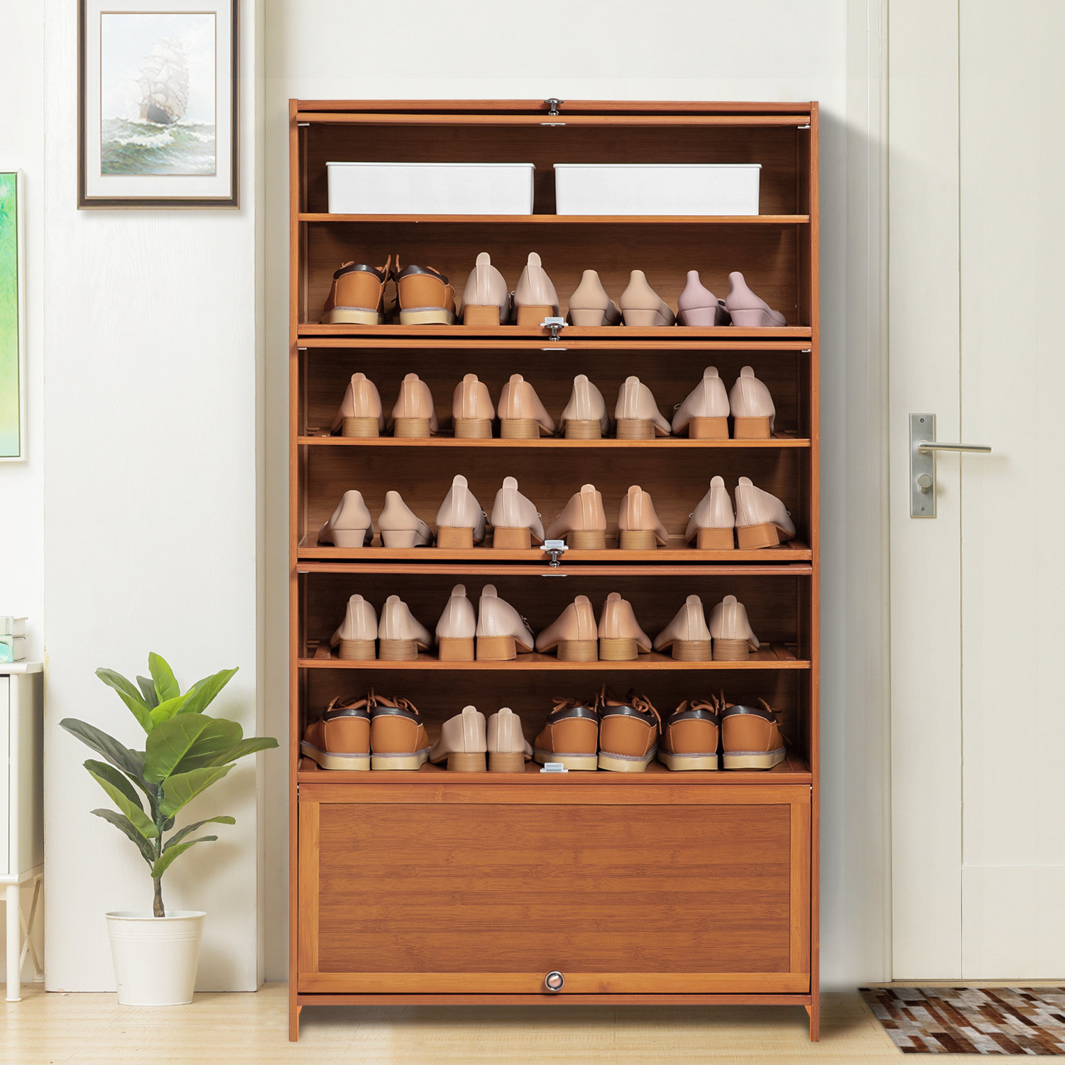 MoNiBloom 8 Tiers 36 Pairs Bamboo Shoe Rack Organizer Cabinet with Flip ...