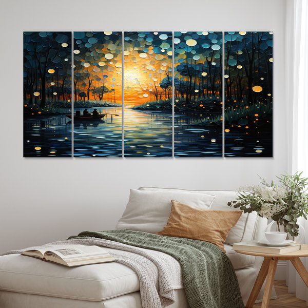 Winston Porter " Pointillism River At Sunrise " 5 - Pieces on Canvas ...