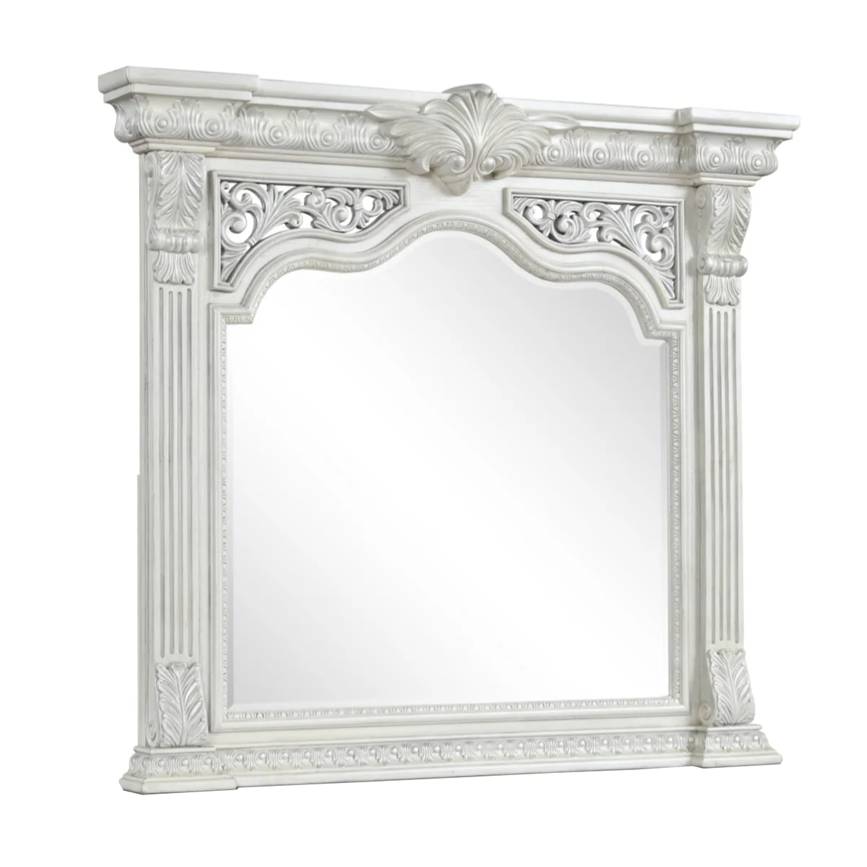Benjara Naddy Beveled Dresser Mirror, Wire Brushed White Wood, 48 Inch ...