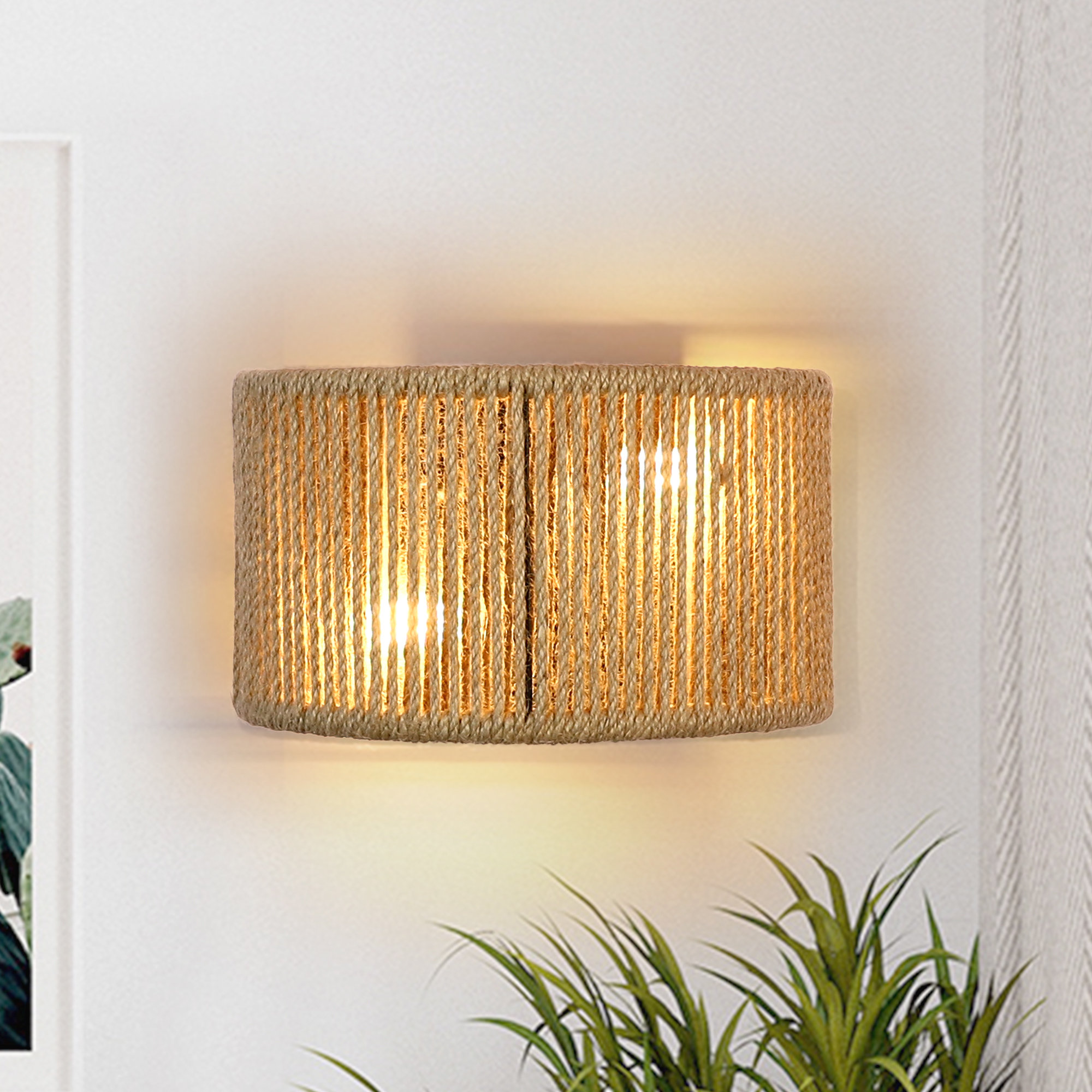 Breakwater Bay Thomes Metal Flush Mounted Sconce Boho Rattan Wall ...