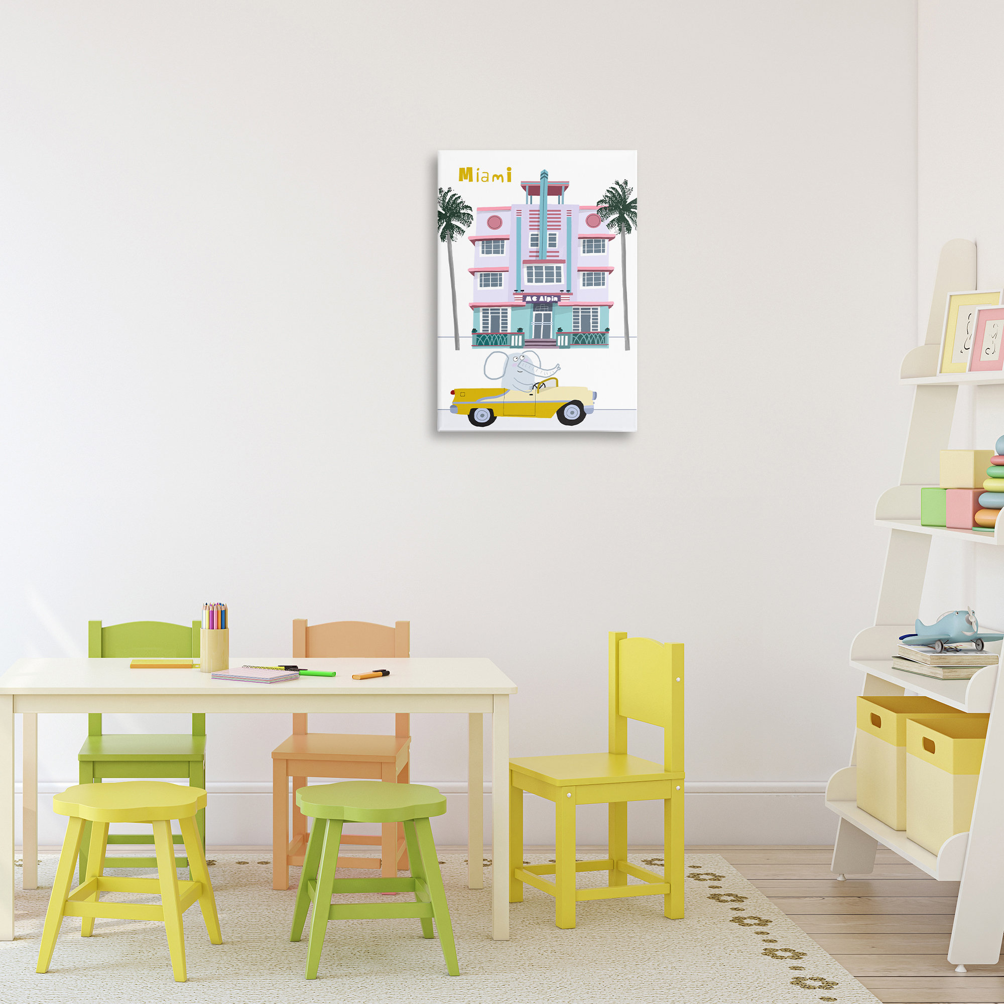 Ebern Designs Elephant & Miami Hotel Canvas, design by Carla Daly | Wayfair